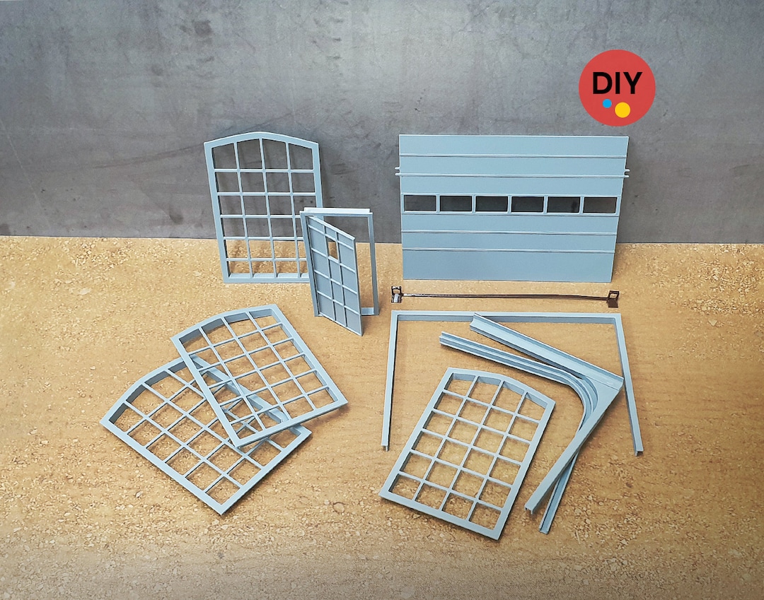 Garage Doors and Windows Set. Scale 1:24. Diorama Miniature Doors and ...