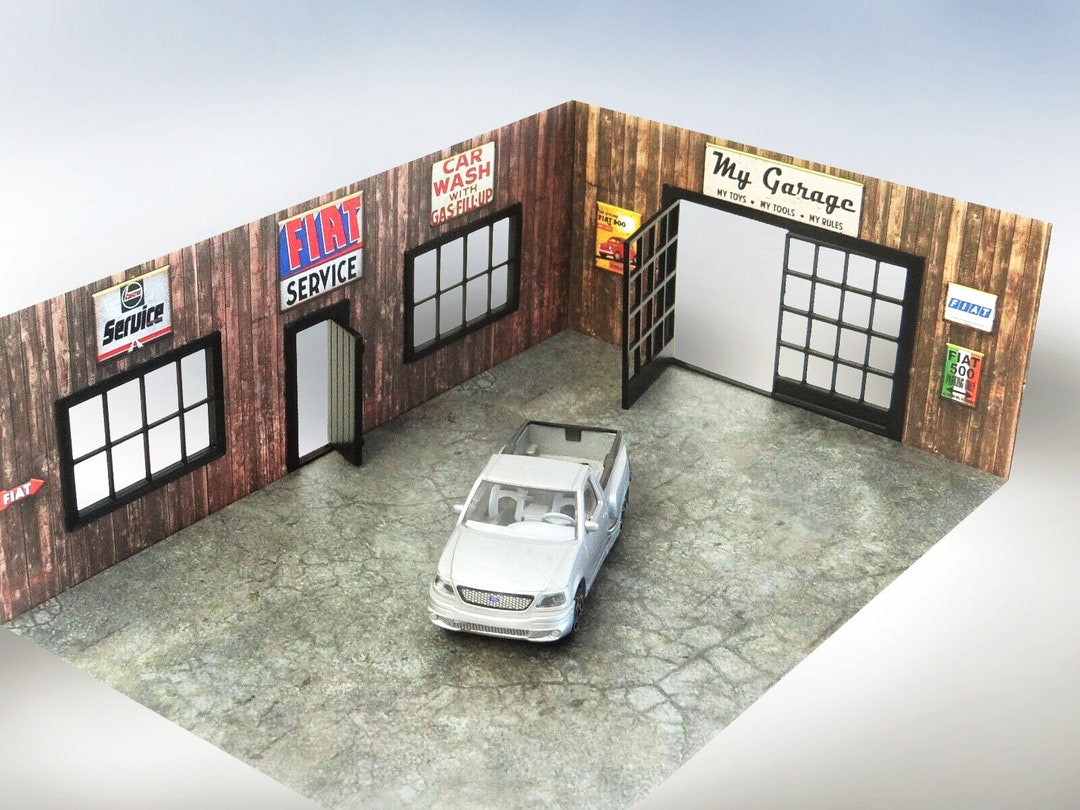 Wooden Car Garage With Branding. Scale 1:43. Auto Service Garage With ...
