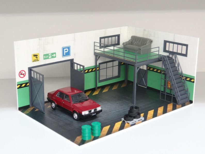 Scale 1:43 Diorama Auto Garages Diorama Model Kit Model Car Display PVC ...