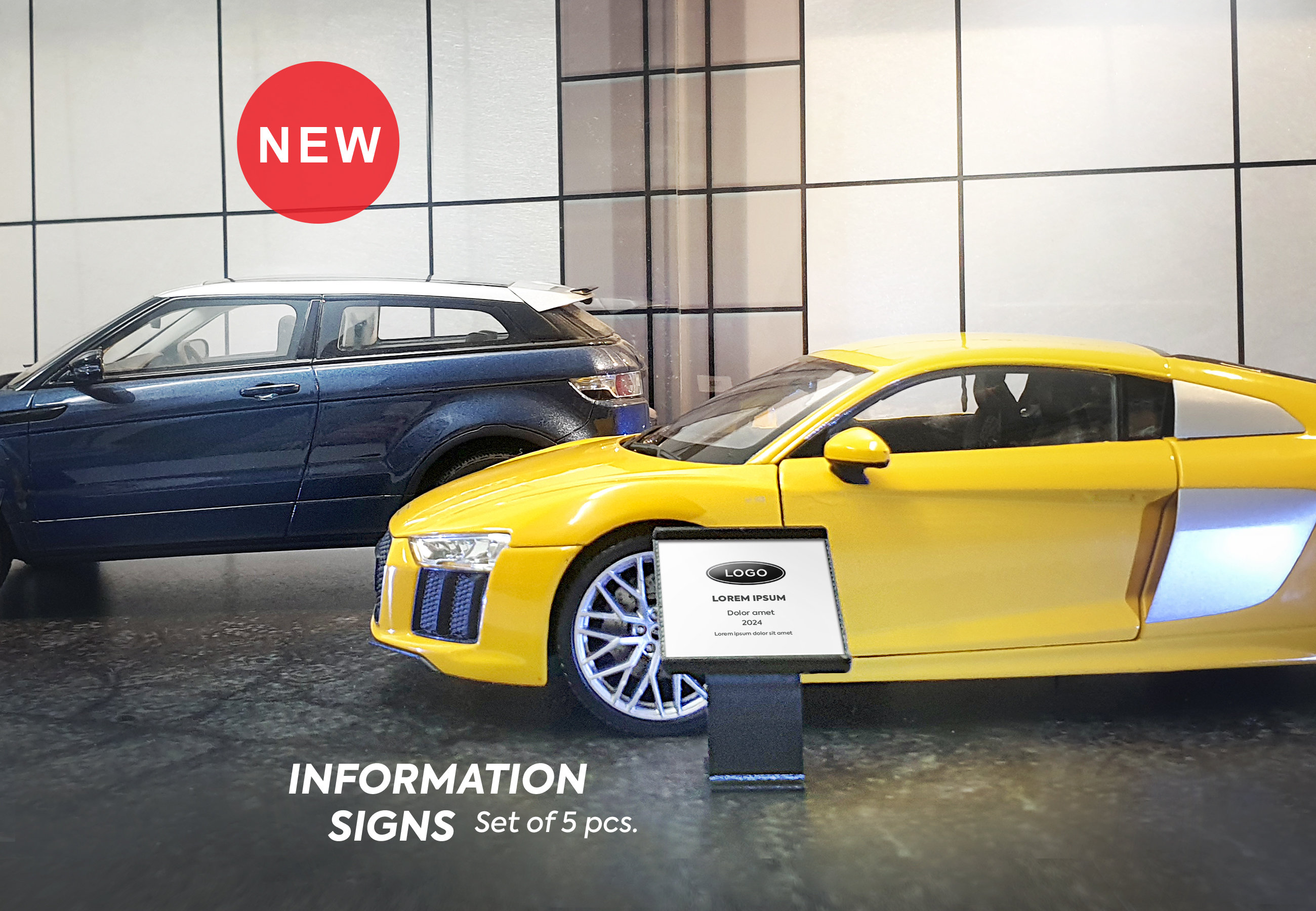 Car Showroom Information Signs. Scale 1:18. Showroom Decoration ...