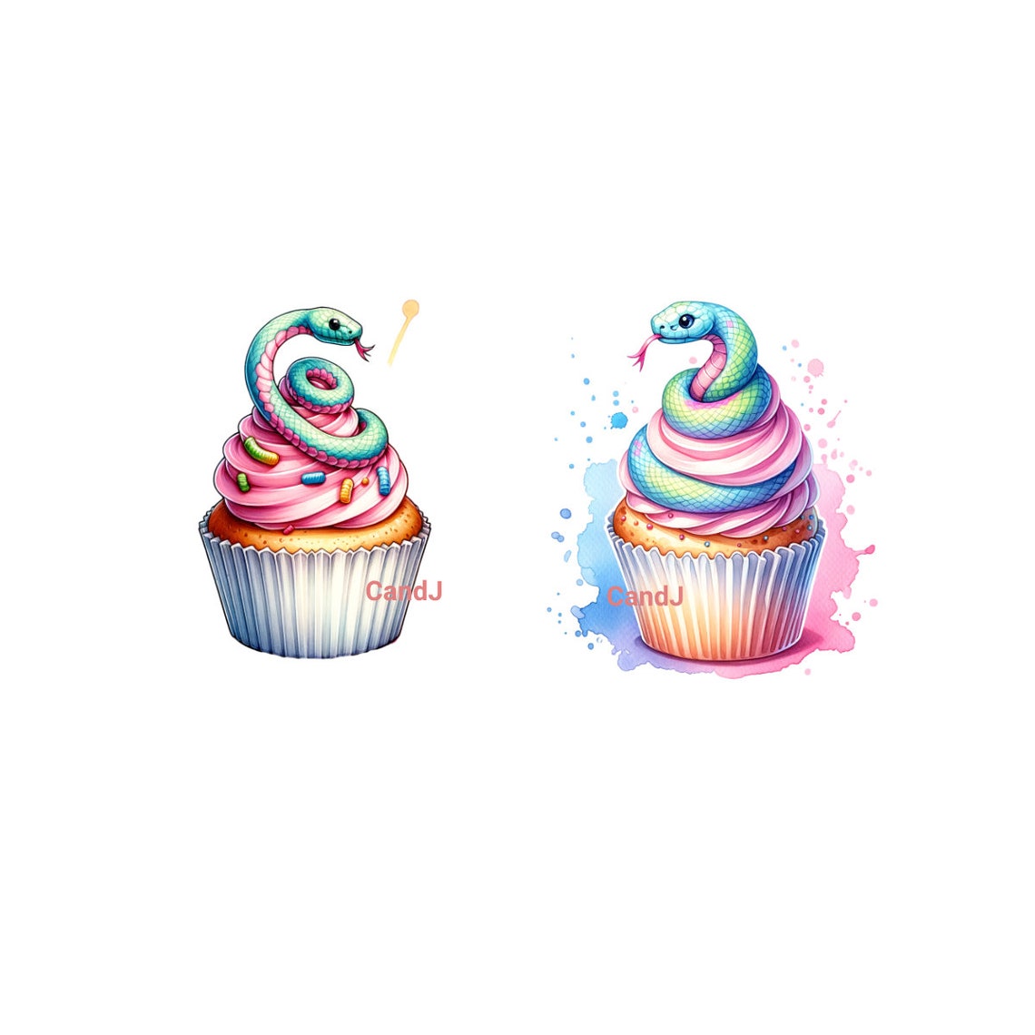 Watercolor Clipart Watercolor Snake Cupcakes Clip Art Instant Download Printable Birthday ...