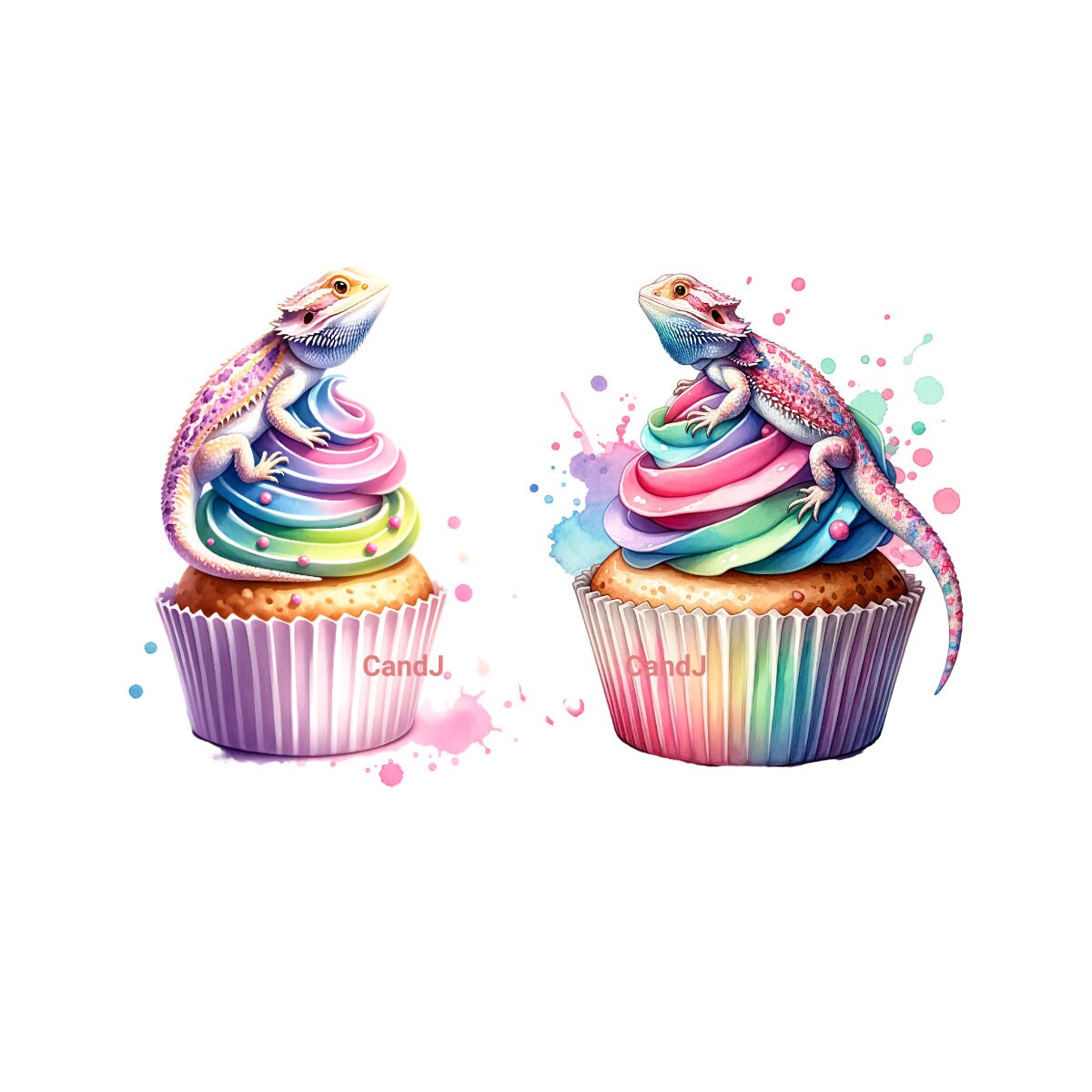 Watercolor Clipart Watercolor Bearded Dragon Cupcake Clip Art Instant ...