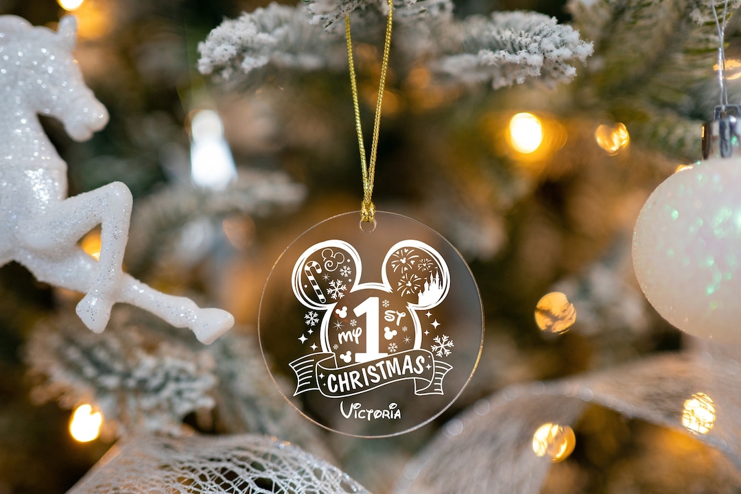 My First Christmas Disney Inspired Engraved Acrylic Ornament, Mickey My ...