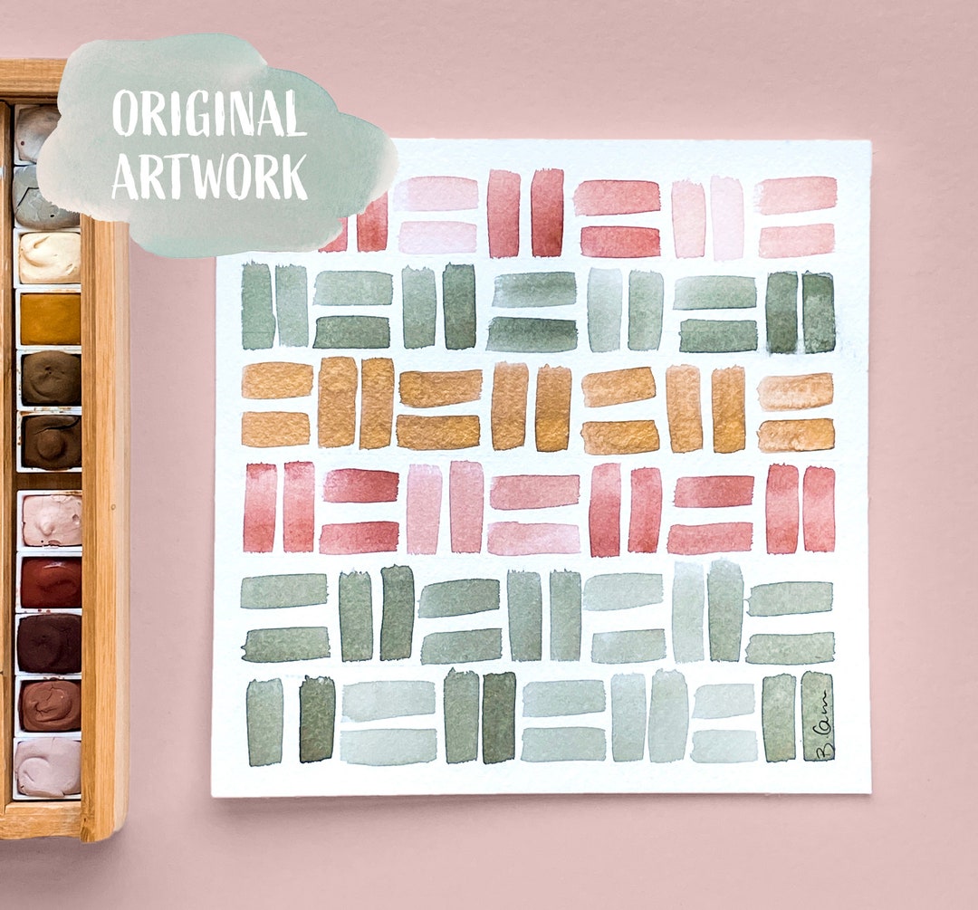 ORIGINAL Basketweave Watercolor Painting, Pink and Green Wall Decor ...