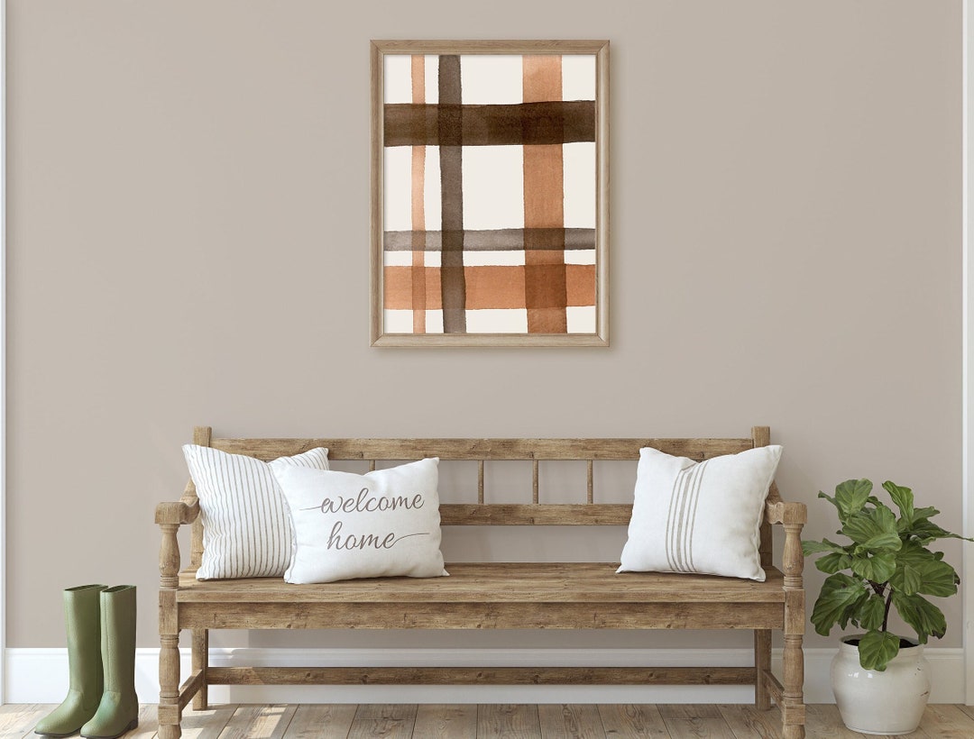Natural Plaid Art Print, Brown Plaid, Watercolor Wall Art - Etsy