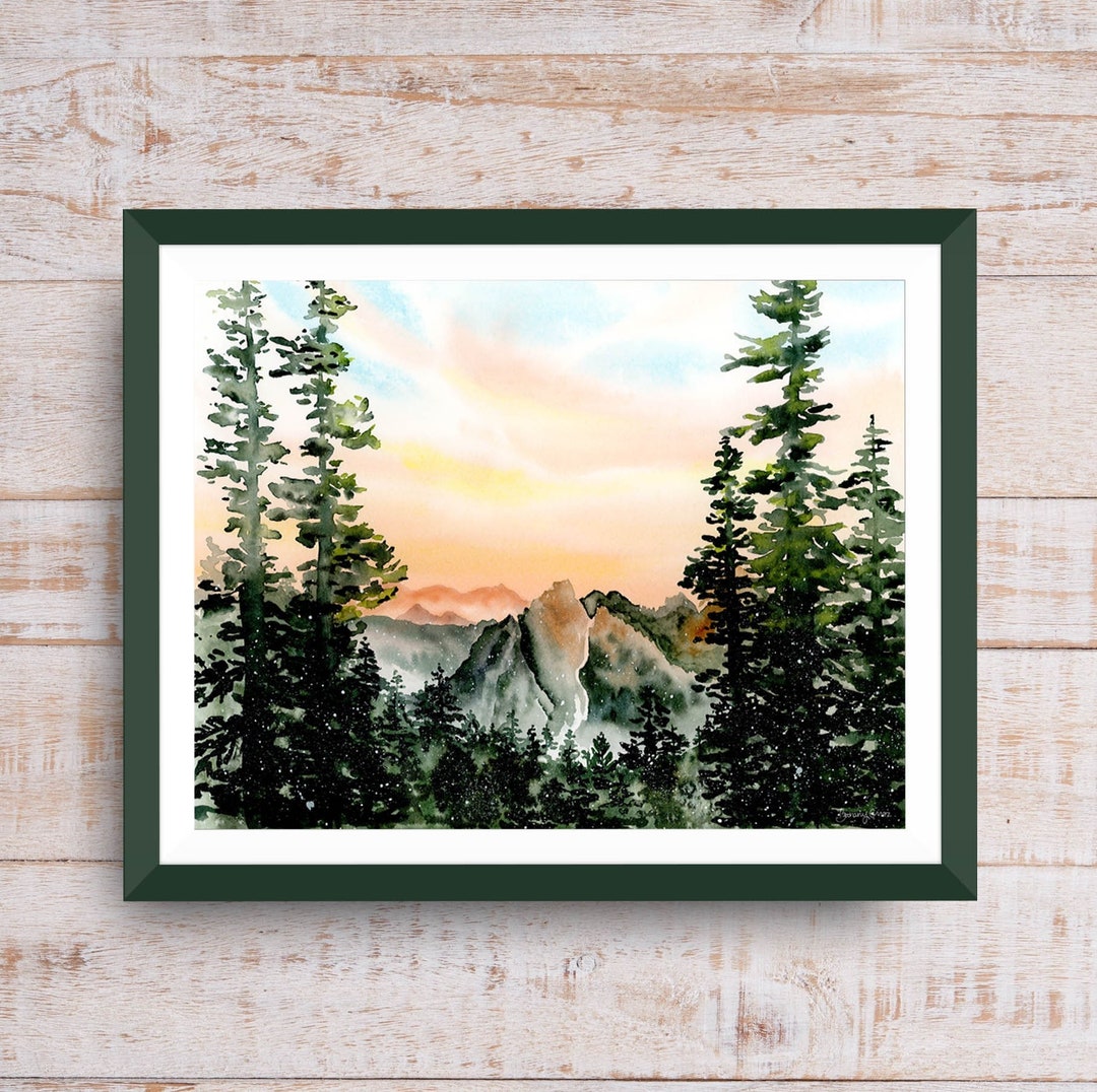 Forest Print Mountain Landscape Evergreen Tree Wall Art - Etsy