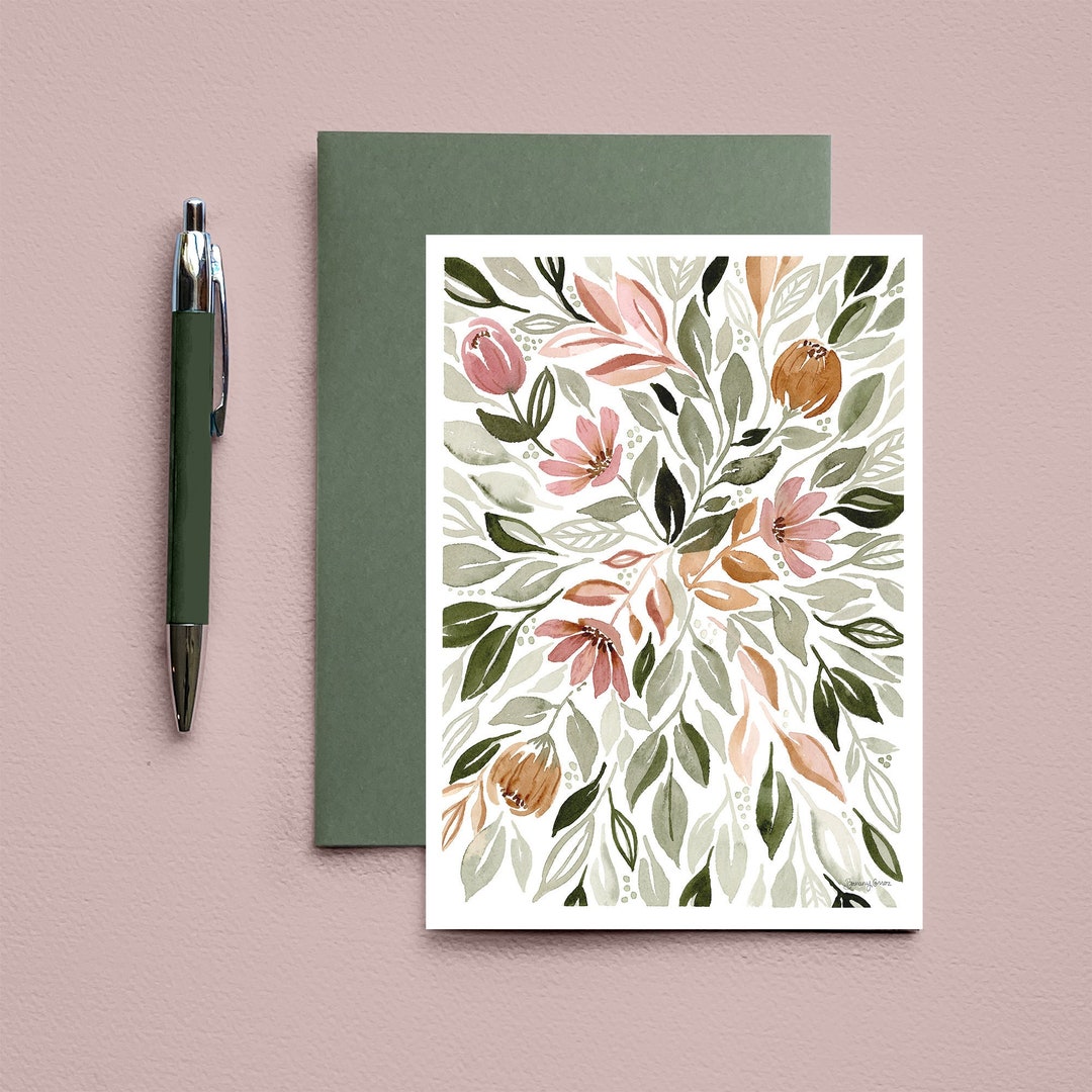 Sage Sunburst Cards | Botanical Floral | 5x7 Printed Stationery | Blank ...