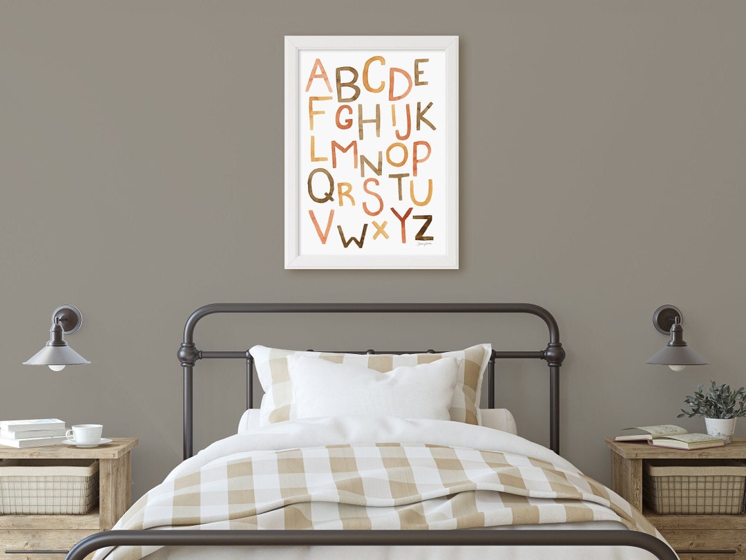 Alphabet Print, Boho Alphabet Wall Art, Retro Nursery Wall Decor, Boys ...