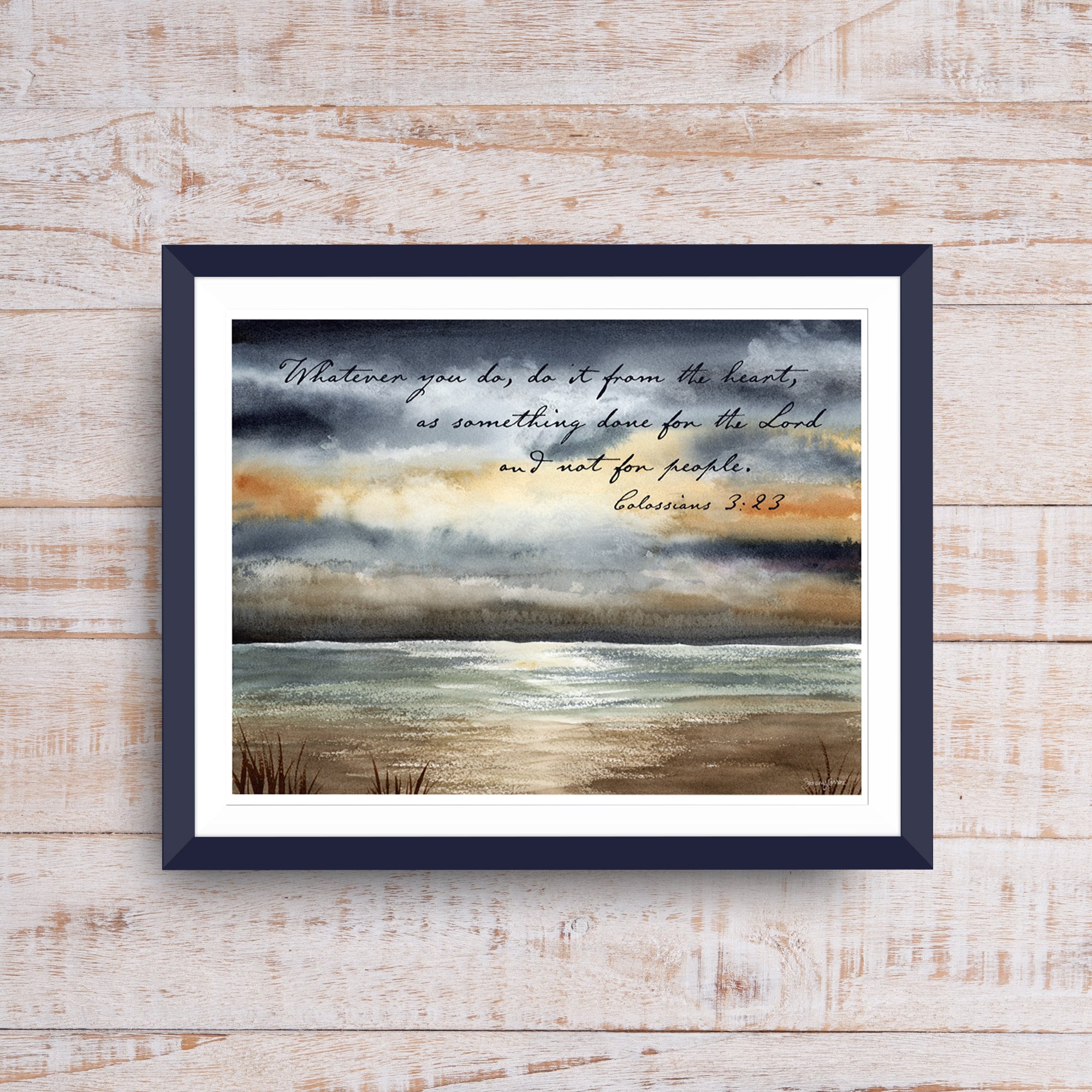 Colossians 3:23 Print, Beach Sunset Art, Golden Hour Wall Art, Bible ...