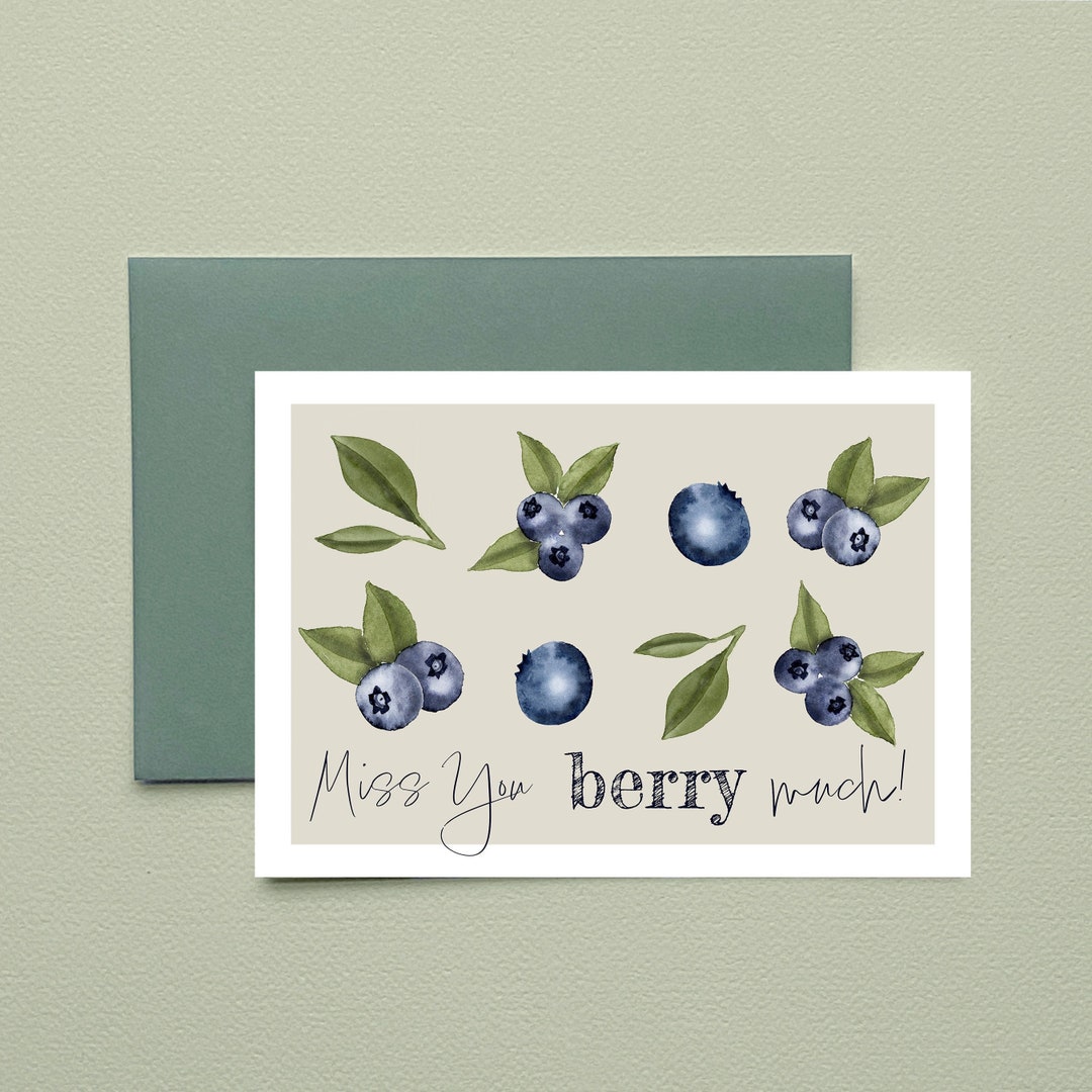 Blueberry Cards | Card W/ Envelope | Miss You | Blank Inside | 5x7 ...