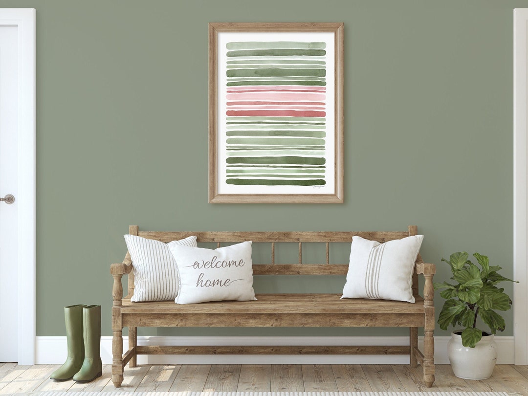 Sage Stripe Print, Blush and Sage Green Wall Art, Dusty Stripe Wall ...