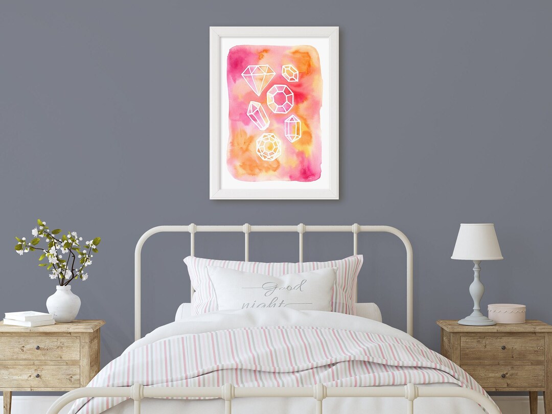 Jewel Print, Glam Wall Art, Gemstone Wall Decor, Pink and Orange Art ...