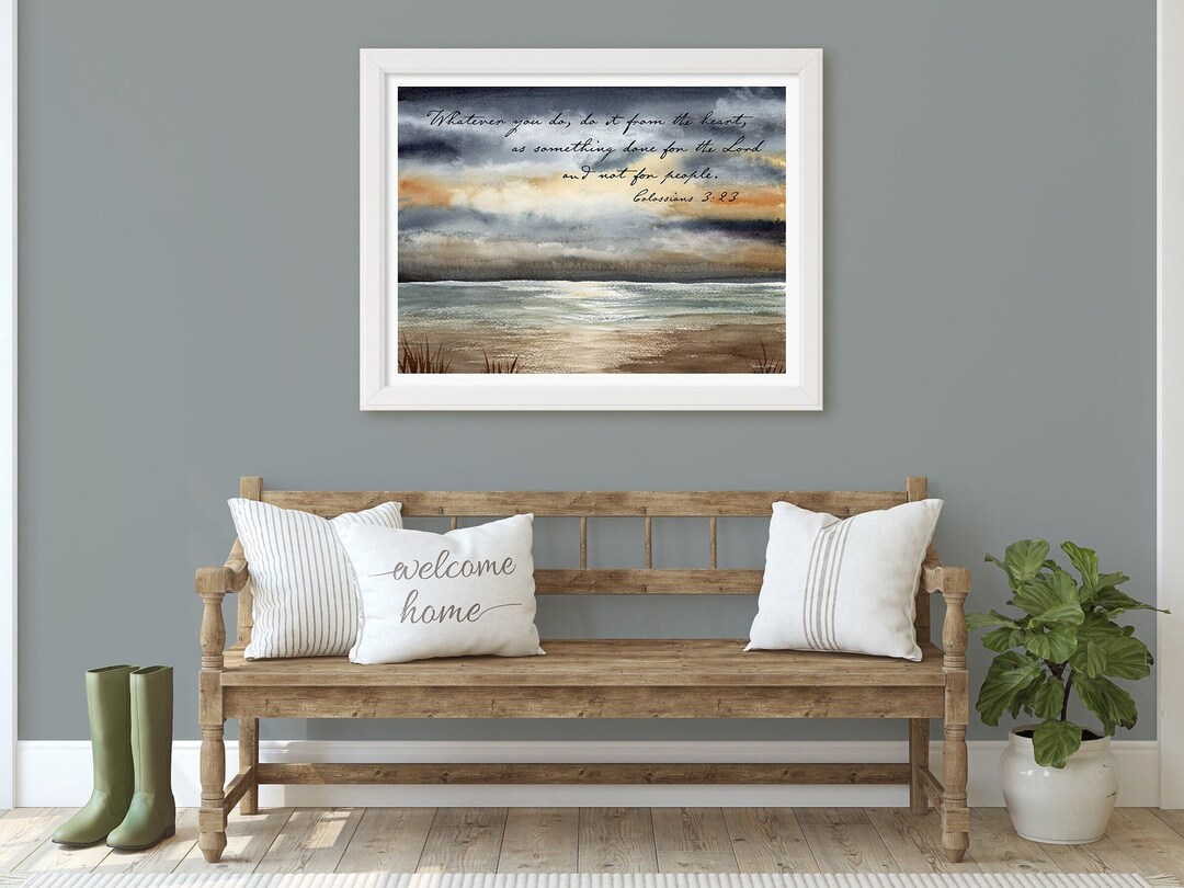 Colossians 3:23 Print, Beach Sunset Art, Golden Hour Wall Art, Bible ...