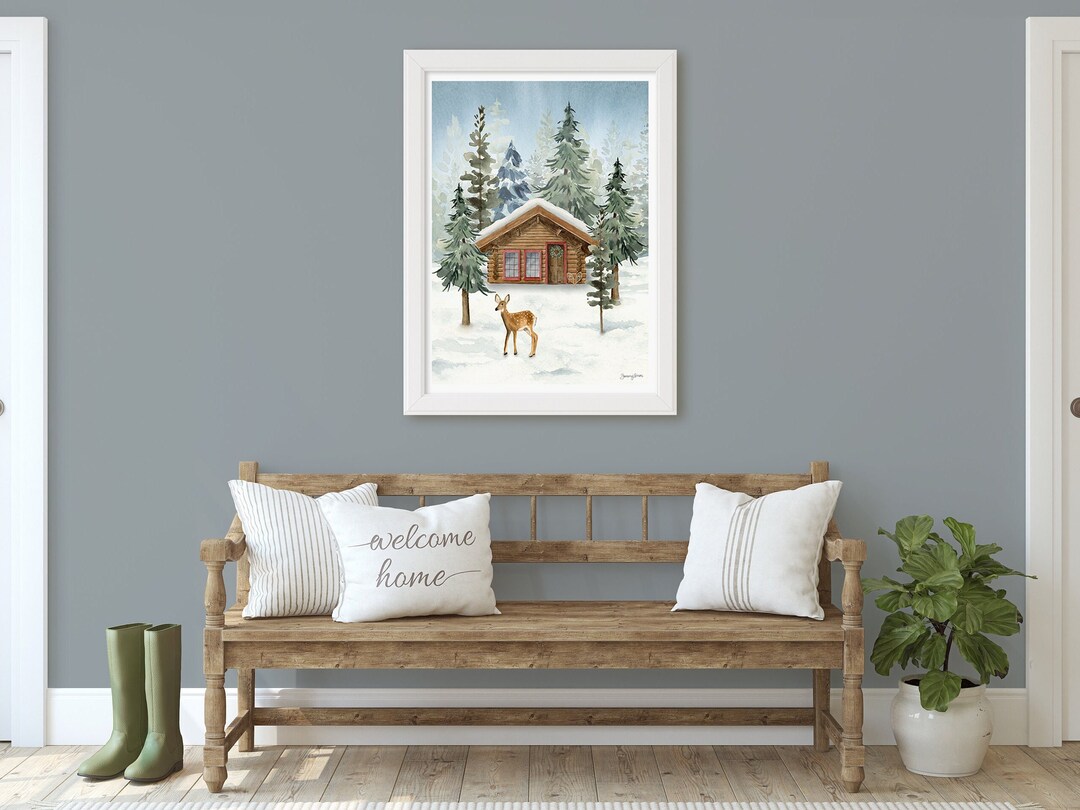 Cabin Print, Winter Forest Wall Art, Snowy Landscape Wall Decor - Etsy
