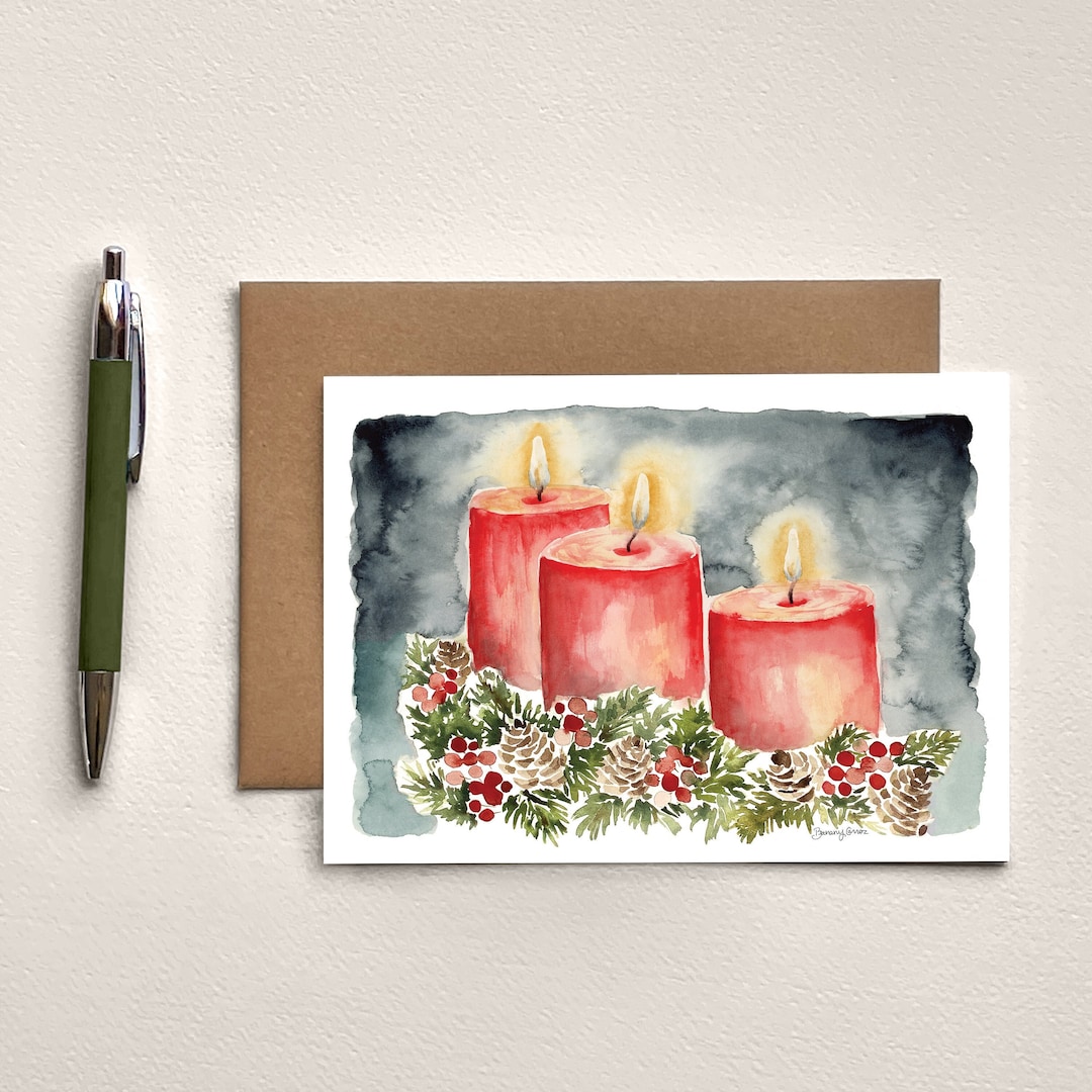 Christmas Candles Cards | Holiday Card | 5x7 Printed Stationery | Blank ...