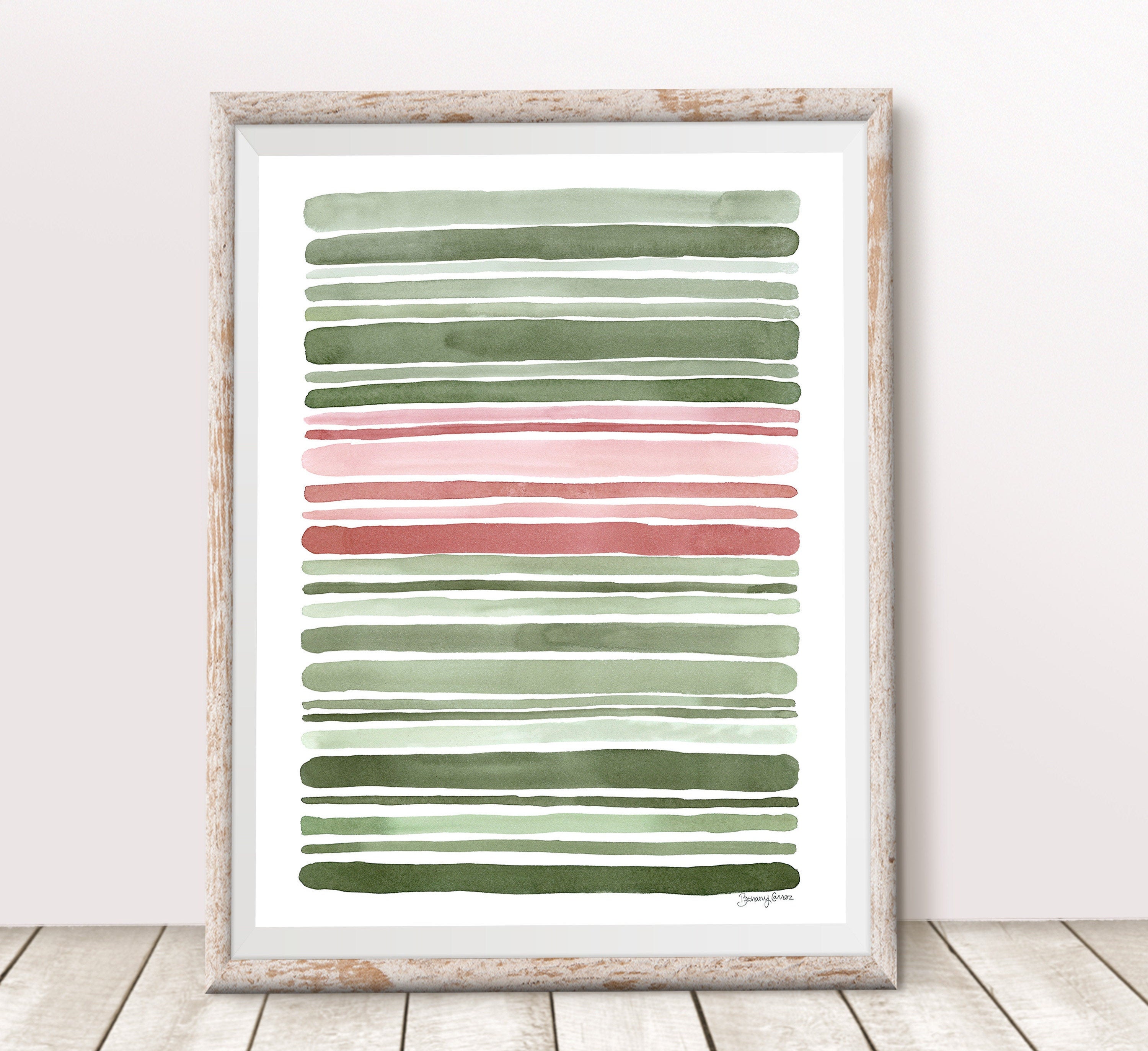 Sage Stripe Print, Blush and Sage Green Wall Art, Dusty Stripe Wall ...