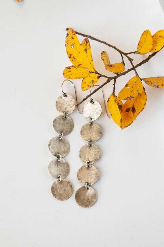 Textured and Oxidized Circle Drop Sterling Silver Earrings - Etsy