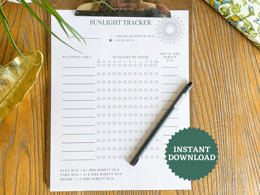 Garden Sun Tracker: Printable Plant Sunlight Needs Planner (PDF ...