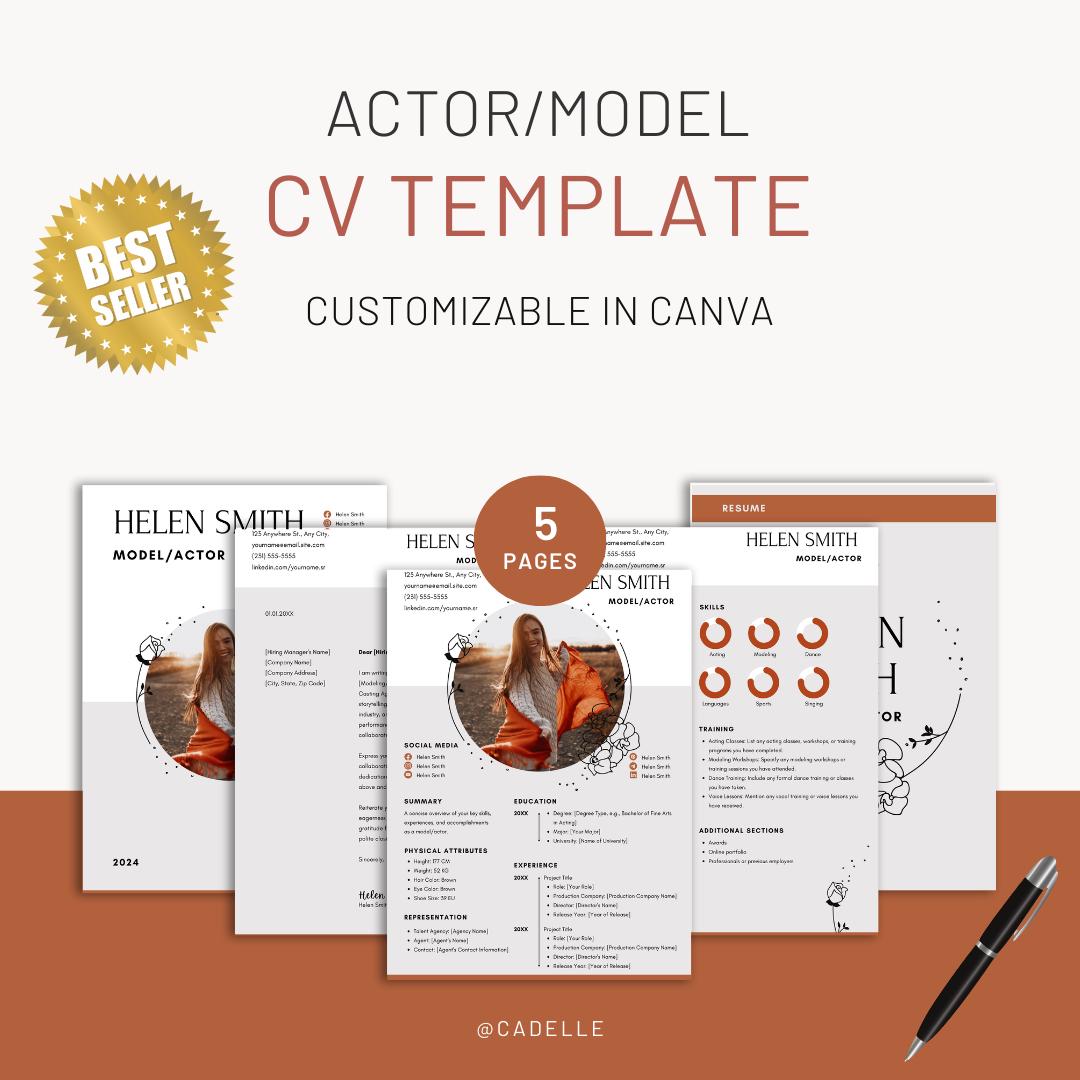 Actor CV Template Model CV Template CV Resume Template Canva Editable ...