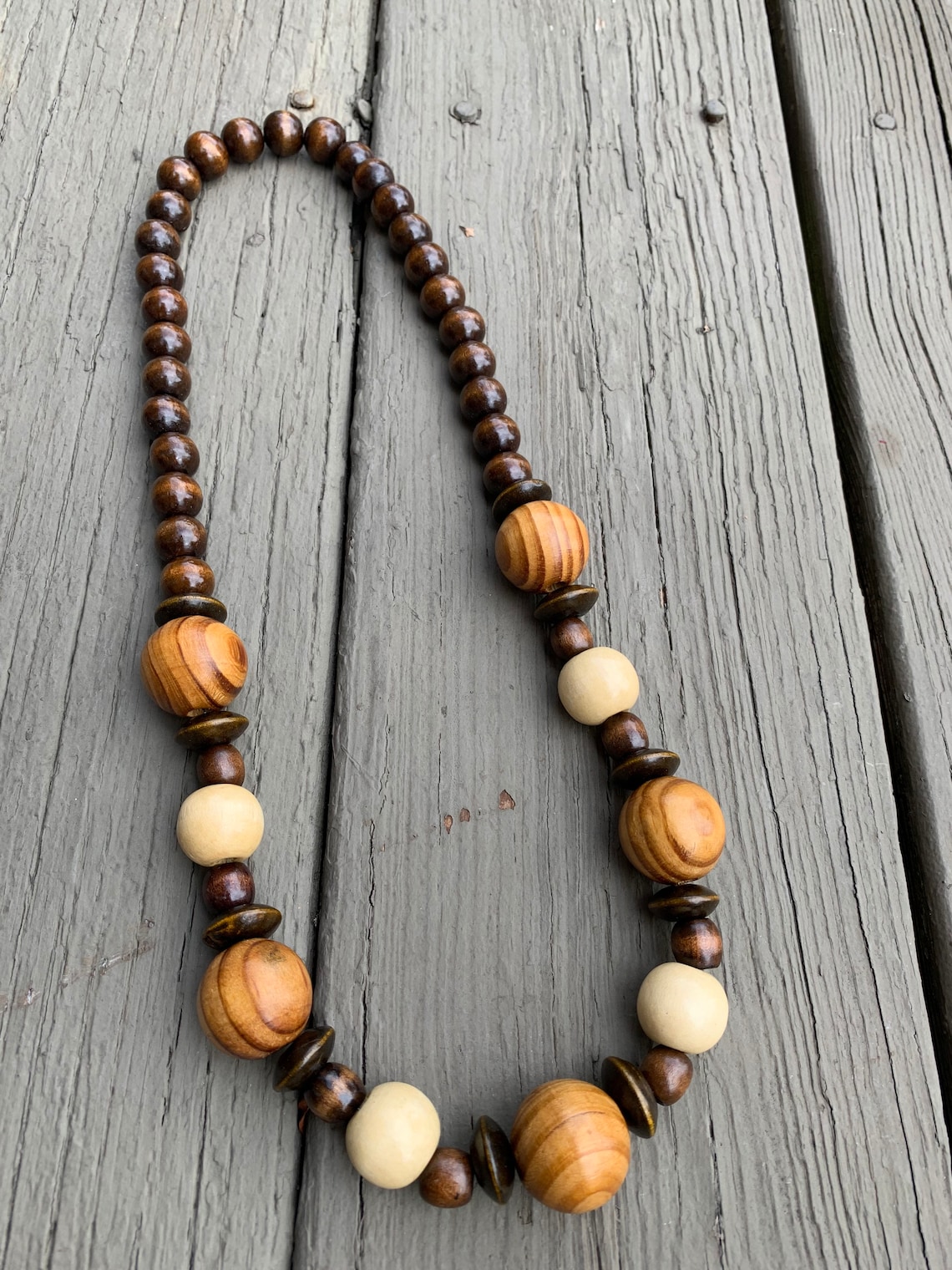 Chunky Wooden Bead Necklace Etsy