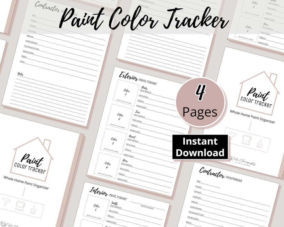 Printable Color Palette Organizer Paint Swatch Tracker Home Improvement ...