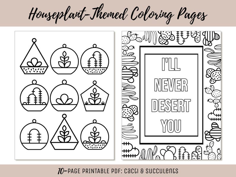 Houseplant Coloring Pages Succulent Coloring Book Cactus Coloring Book ...