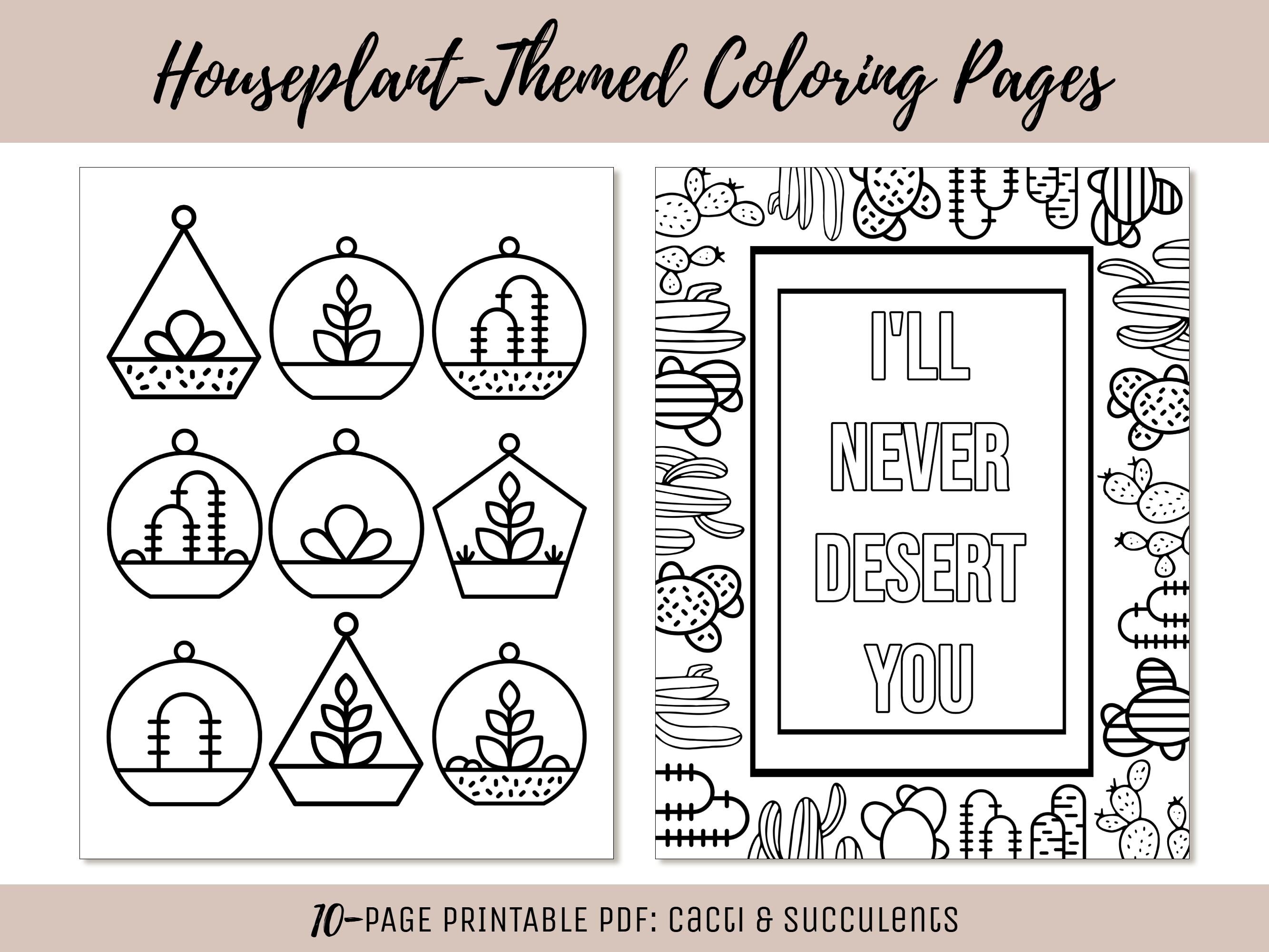 Houseplant Coloring Pages Succulent Coloring Book Cactus Coloring Book ...