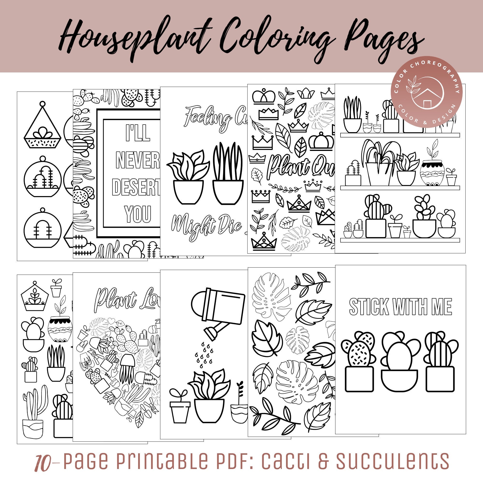 Houseplant Coloring Pages Succulent Coloring Book Cactus Coloring Book ...