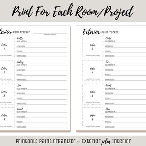 Printable Color Palette Organizer Paint Swatch Tracker Home Improvement ...