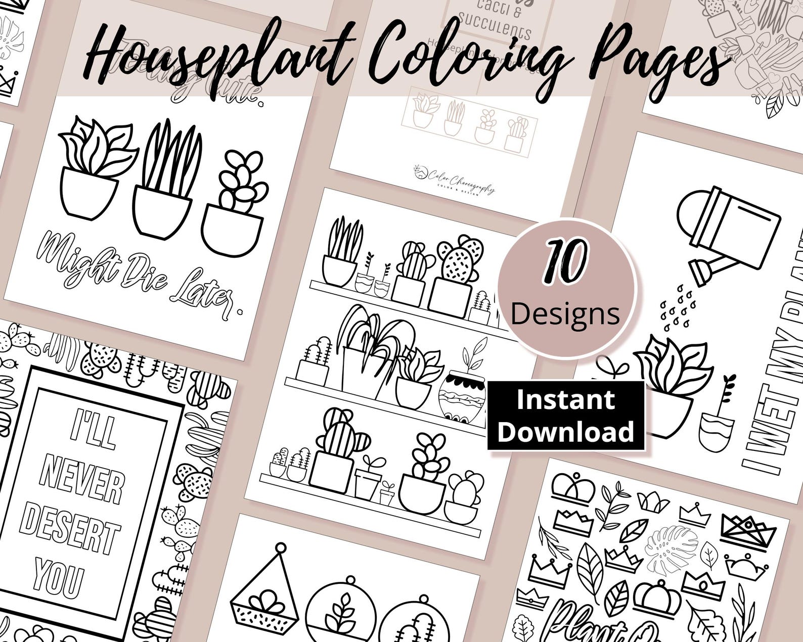 Houseplant Coloring Pages Succulent Coloring Book Cactus Coloring Book ...