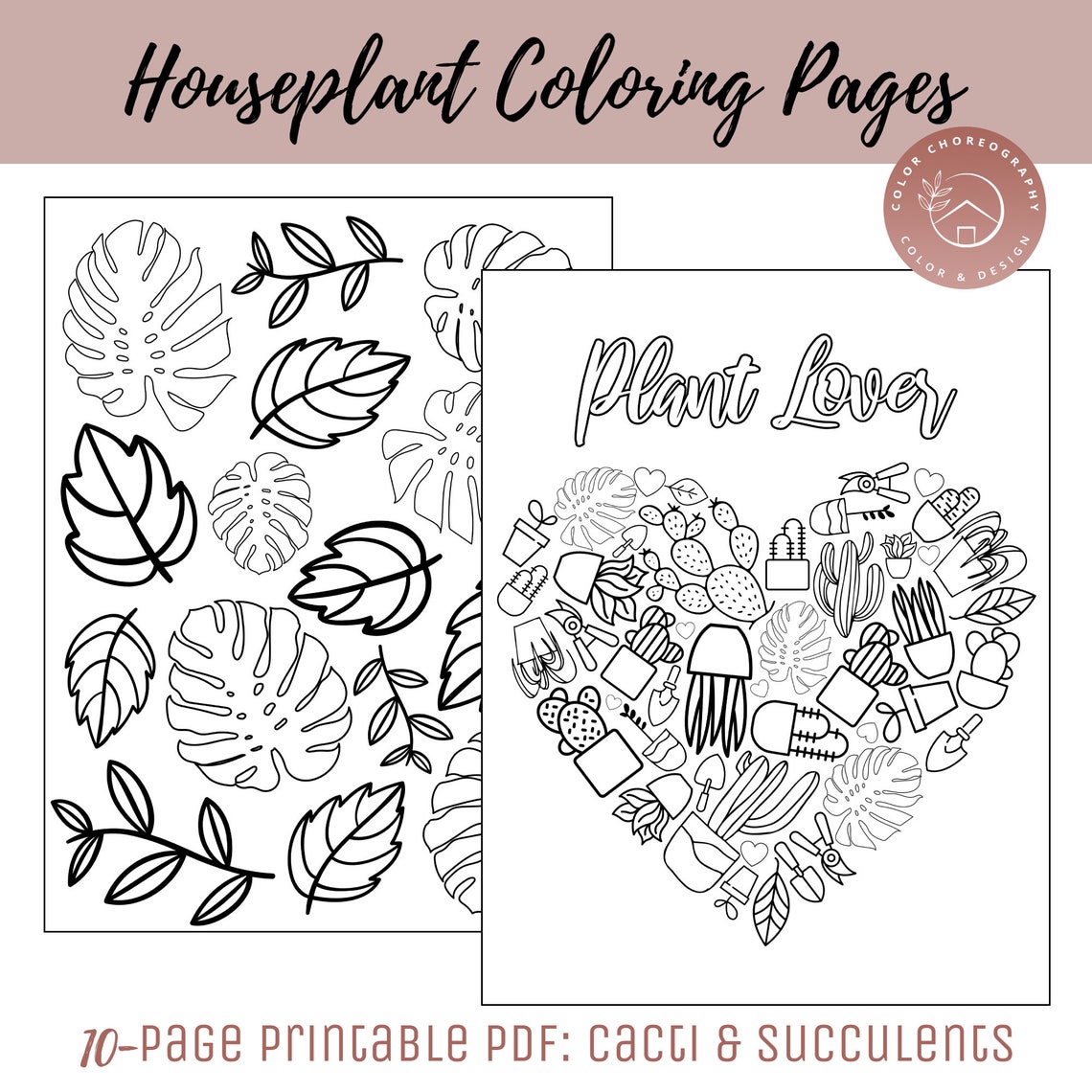 Houseplant Coloring Pages Succulent Coloring Book Cactus Coloring Book ...