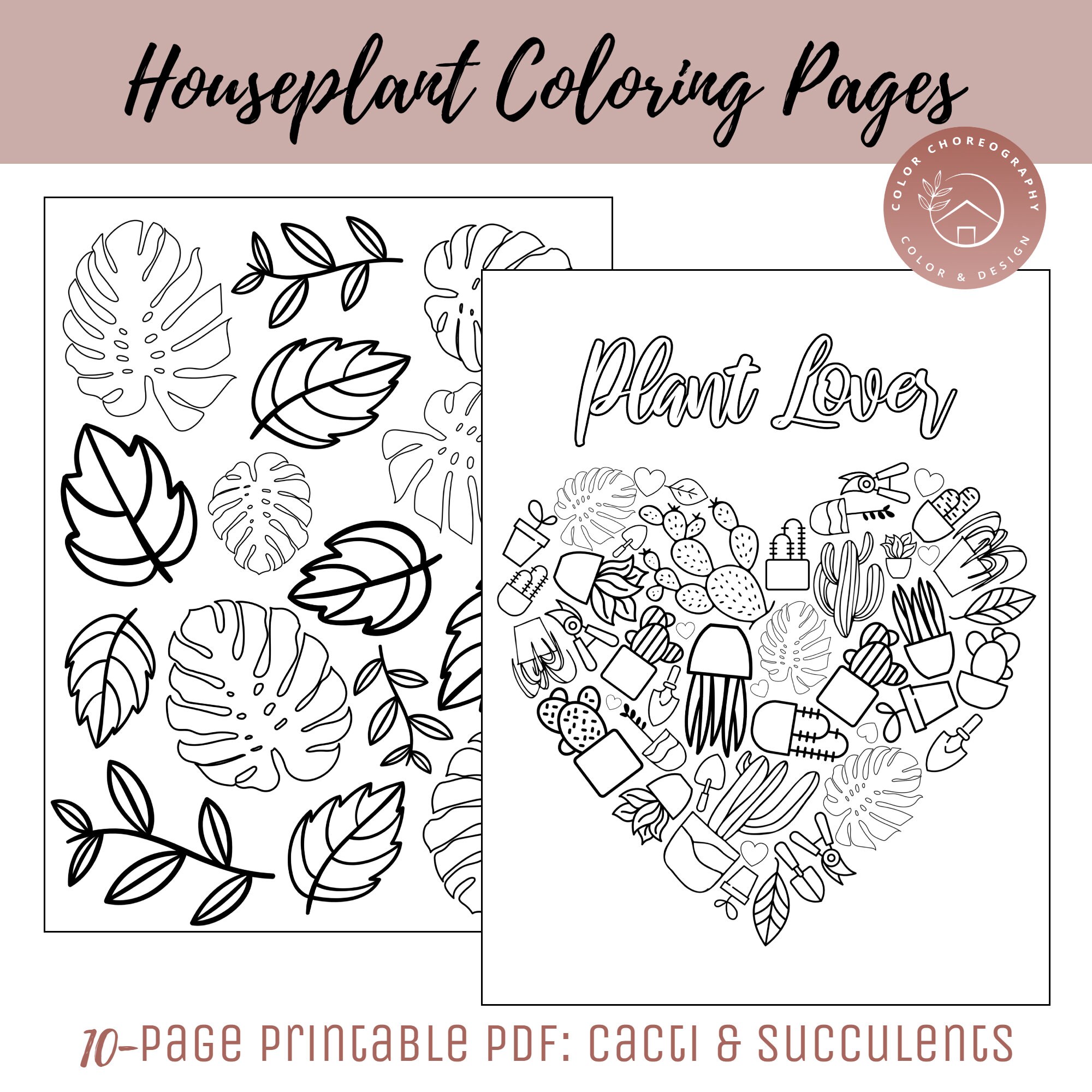Houseplant Coloring Pages Succulent Coloring Book Cactus Coloring Book ...