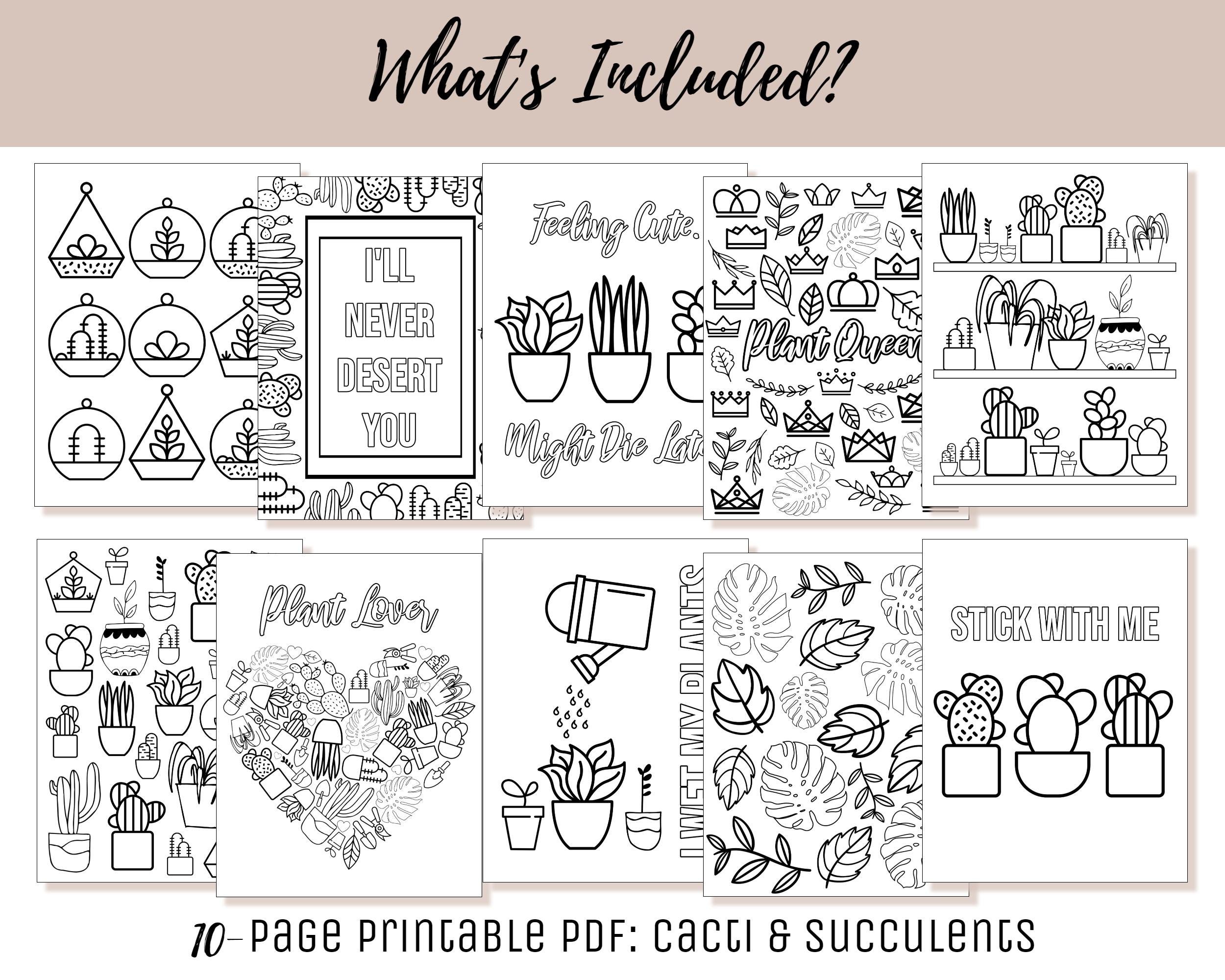 Houseplant Coloring Pages Succulent Coloring Book Cactus Coloring Book ...