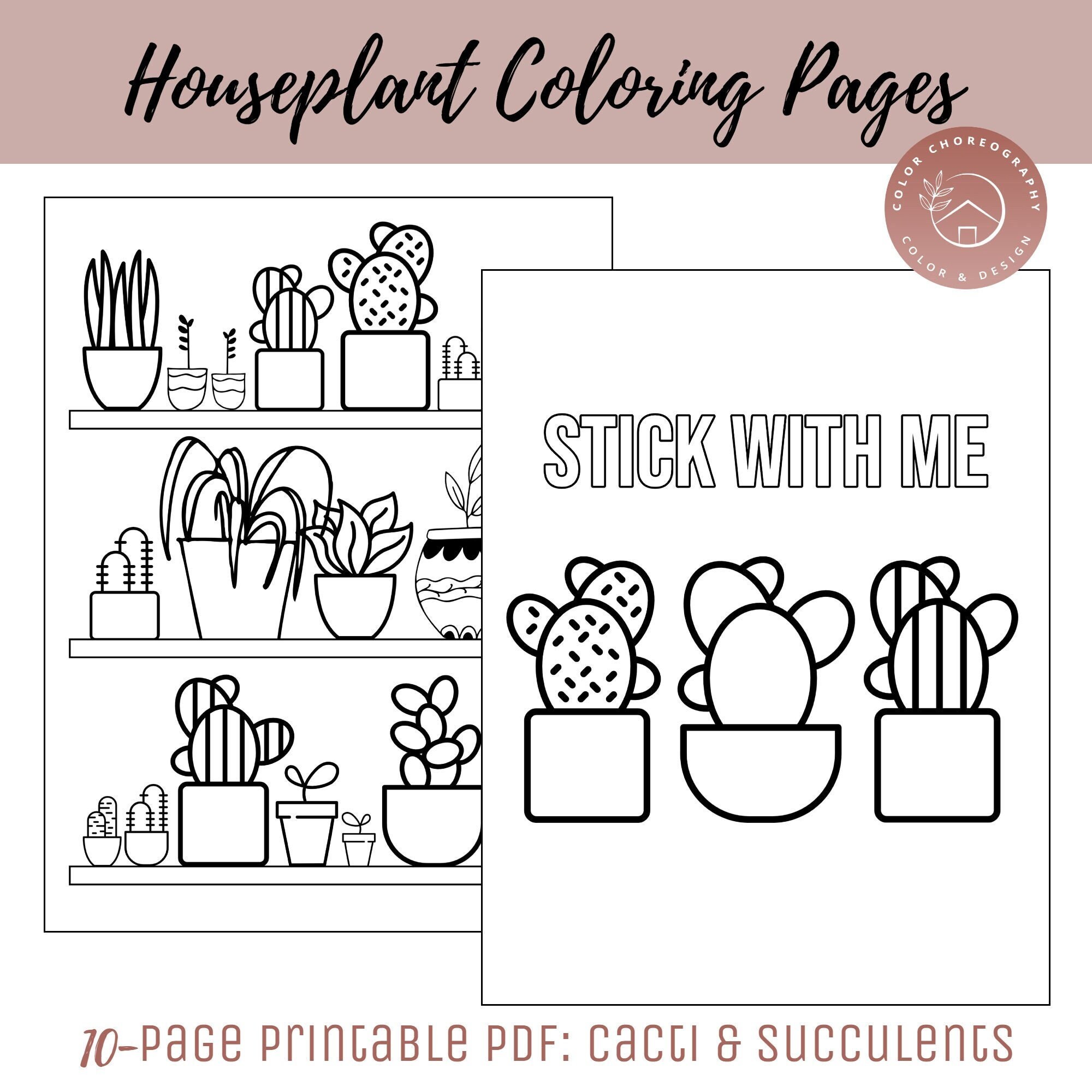 Houseplant Coloring Pages Succulent Coloring Book Cactus Coloring Book ...