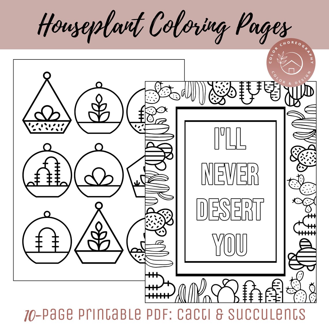 Houseplant Coloring Pages Succulent Coloring Book Cactus Coloring Book ...