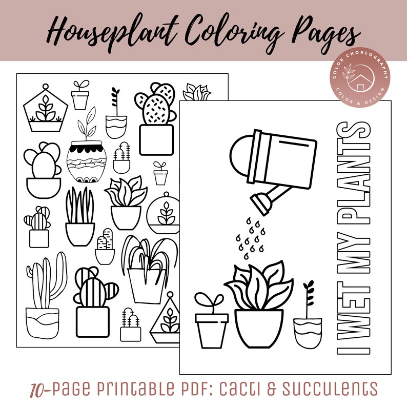 Houseplant Coloring Pages Succulent Coloring Book Cactus Coloring Book ...