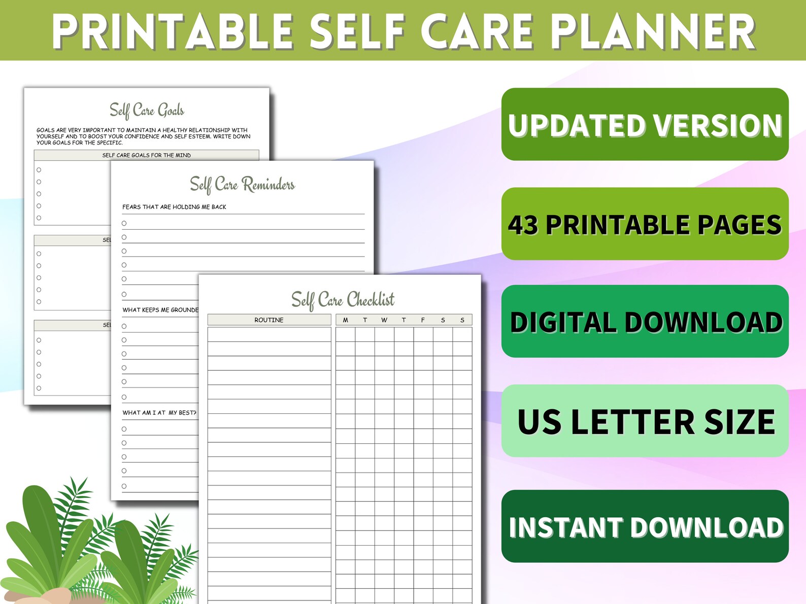 Self Care Printable Planner, Self Care Checklist, Self Care Journal ...