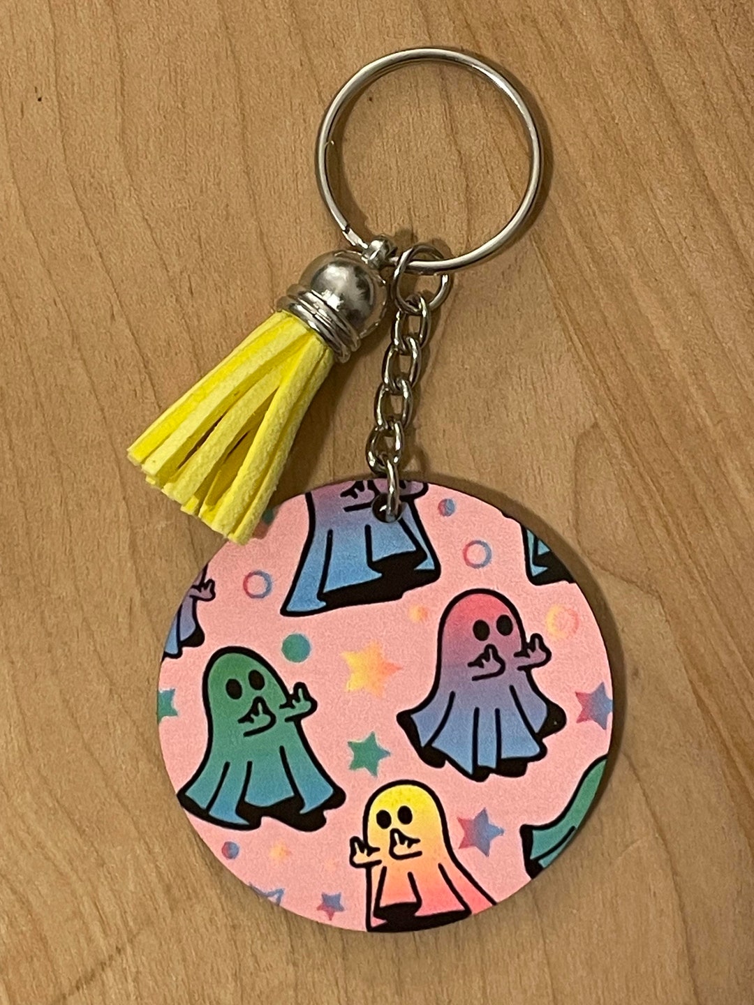2 Round Ghost Keychain With Tassle, Gifts, Swear, Ghosts, Ghouls, Keys ...