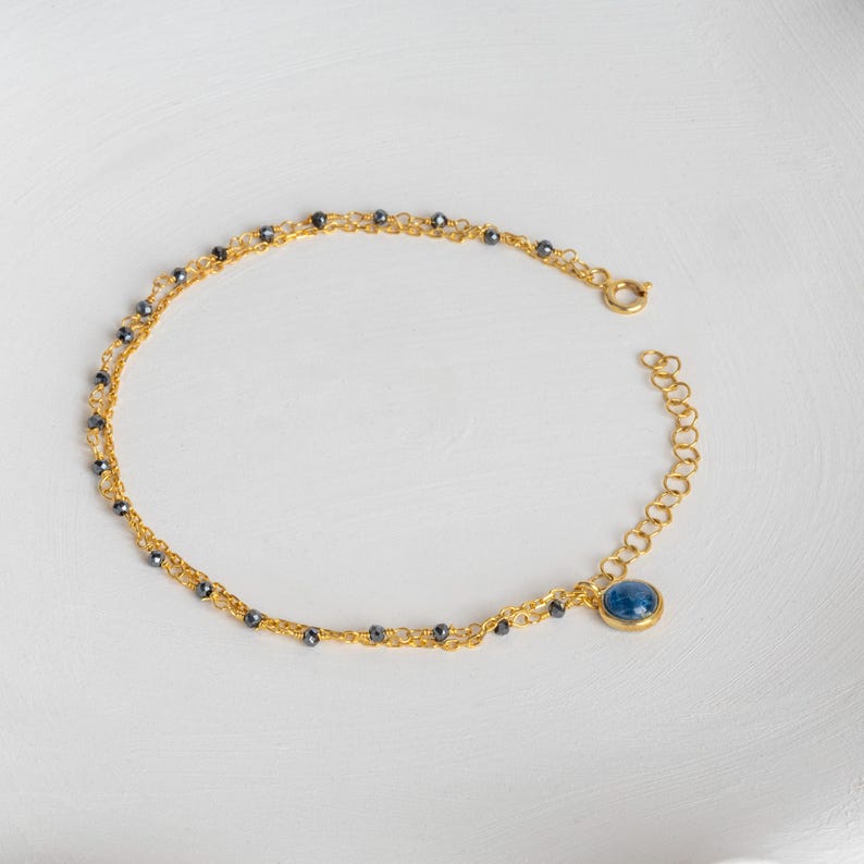 Natural Blue Kyanite Dainty Double Chain Bracelet • Oval Cut Kyanite ...