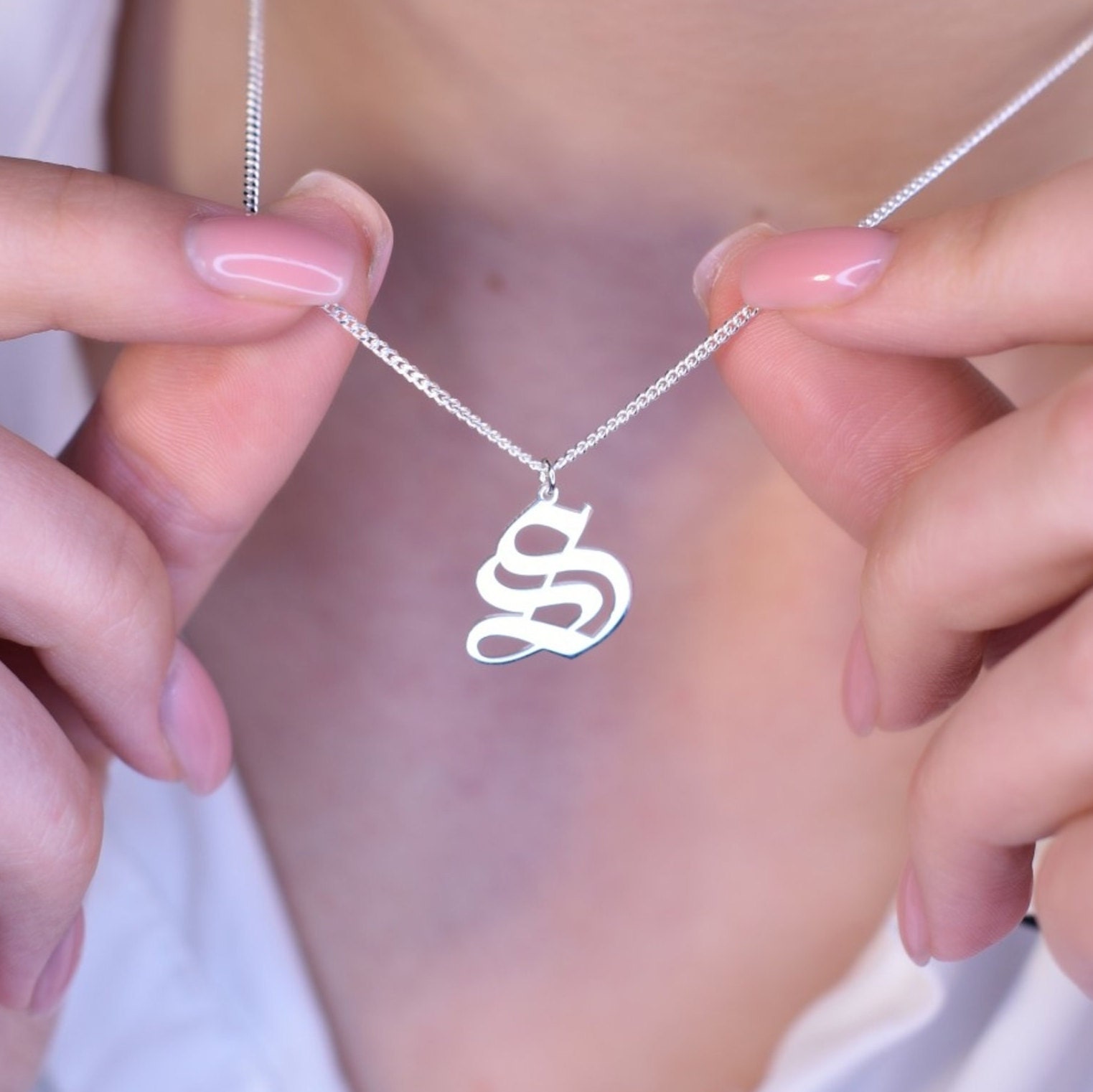 Old English Initial Gourmet Chain Necklace, Custom Letter Gourmet ...