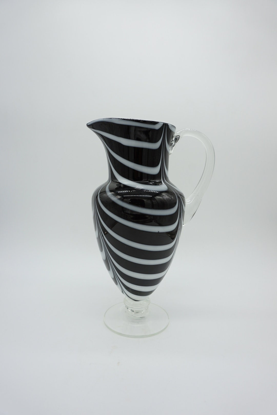 Amici Cased Glass, Black/white Glass Pitcher, Hand Blown Glass Art - Etsy