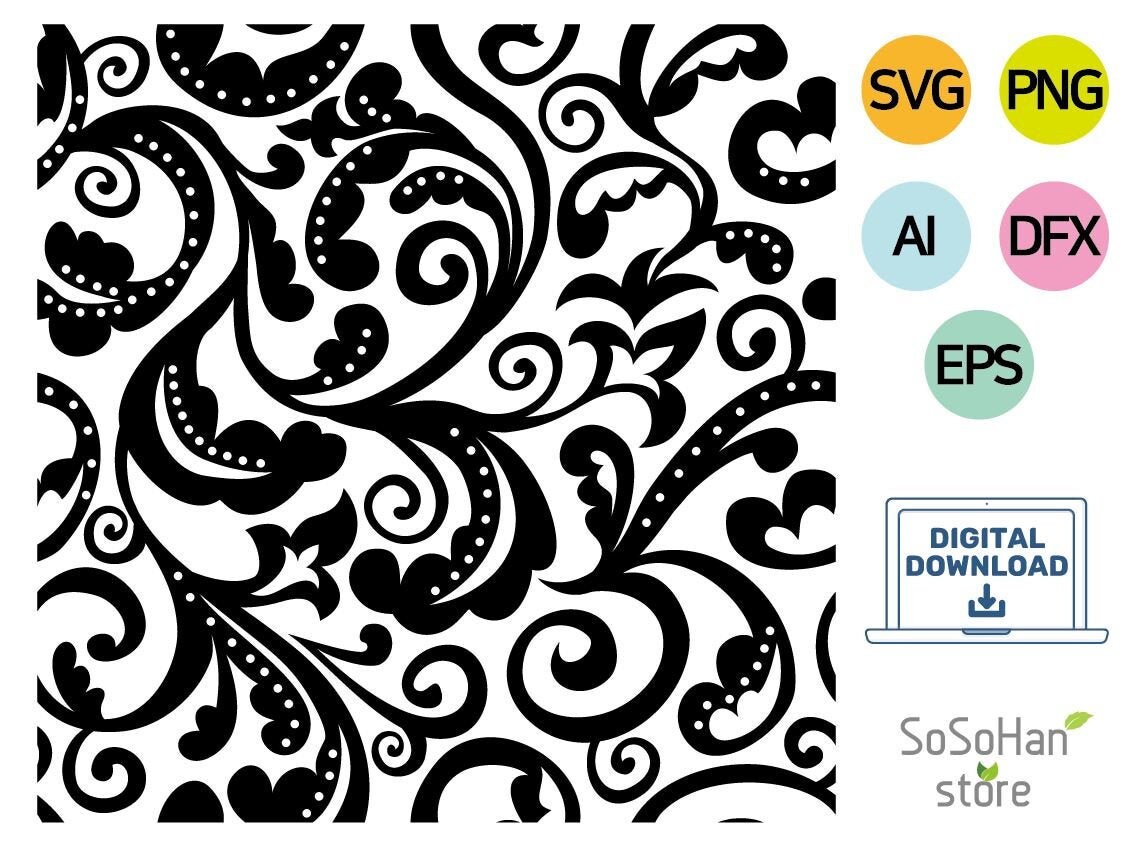 Floral Digital Pattern,, Seamless Floral Pattern, Western Pattern SVG ...