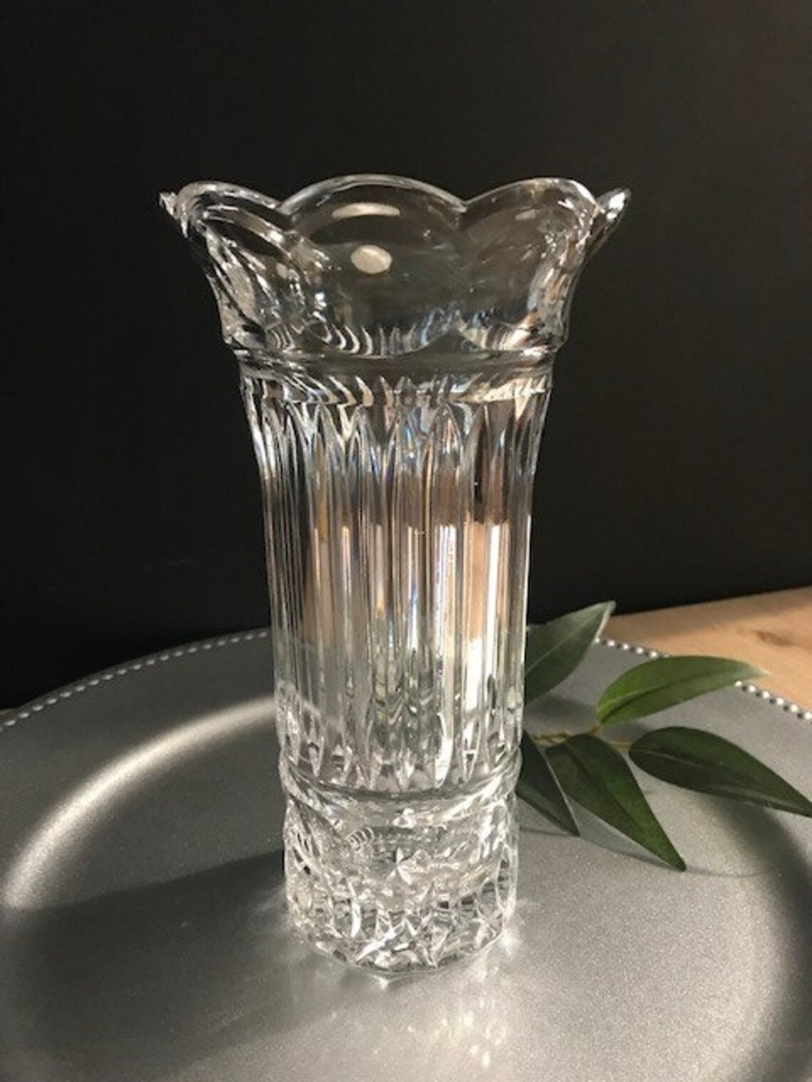 Crystal Vase Crystal Clear Brand. Beautiful Deep Cut Pattern 24% Lead ...