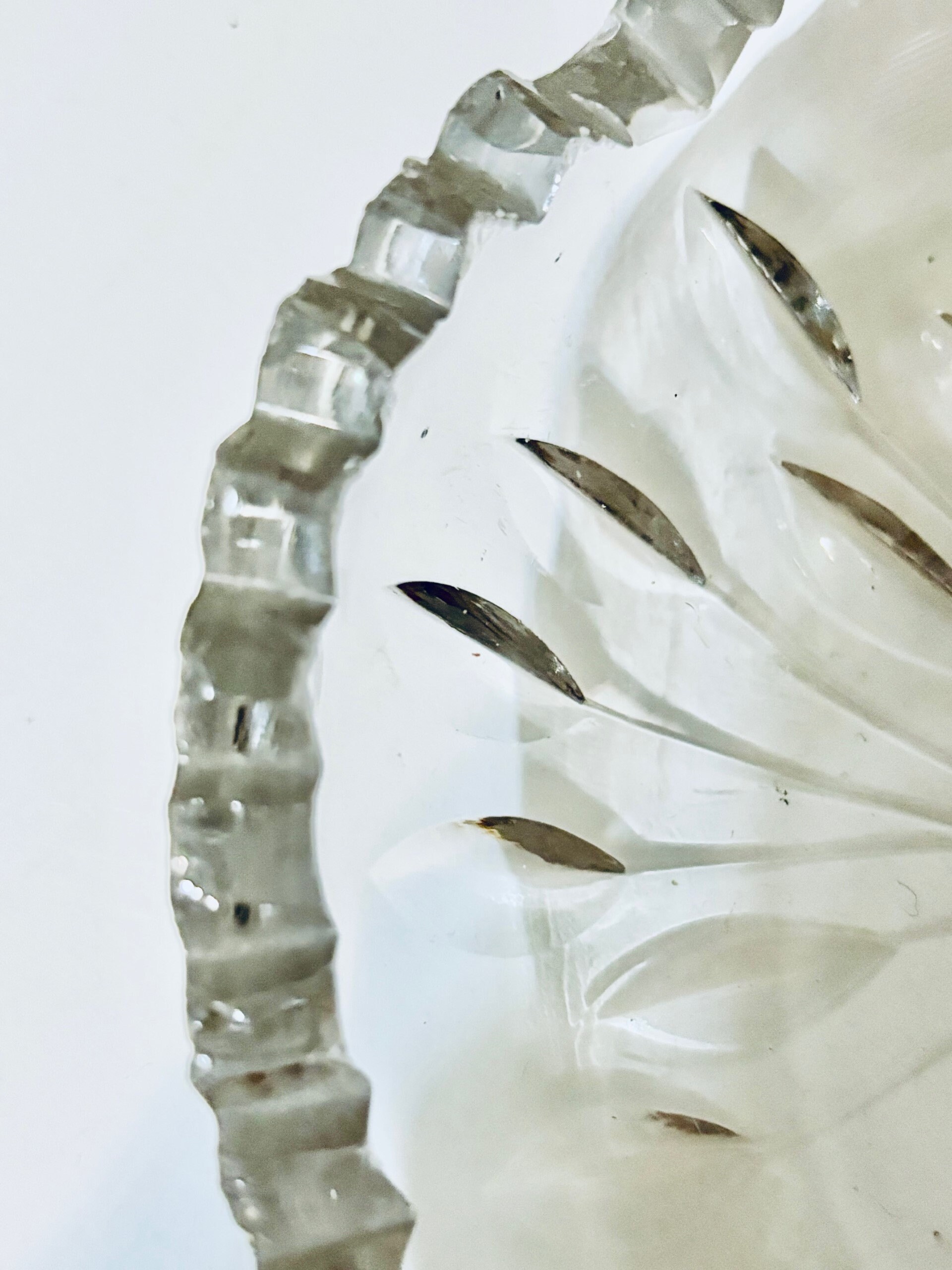 Vintage Crystal Floral Sawtooth Bowl/ Crystal Candy Dish, Frosted ...