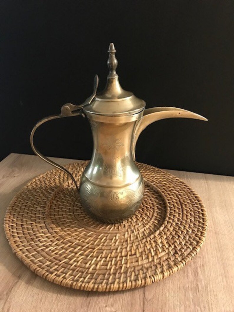 Vintage Brass Dallah Madani Coffee/ Tea Pot / India Etched - Etsy