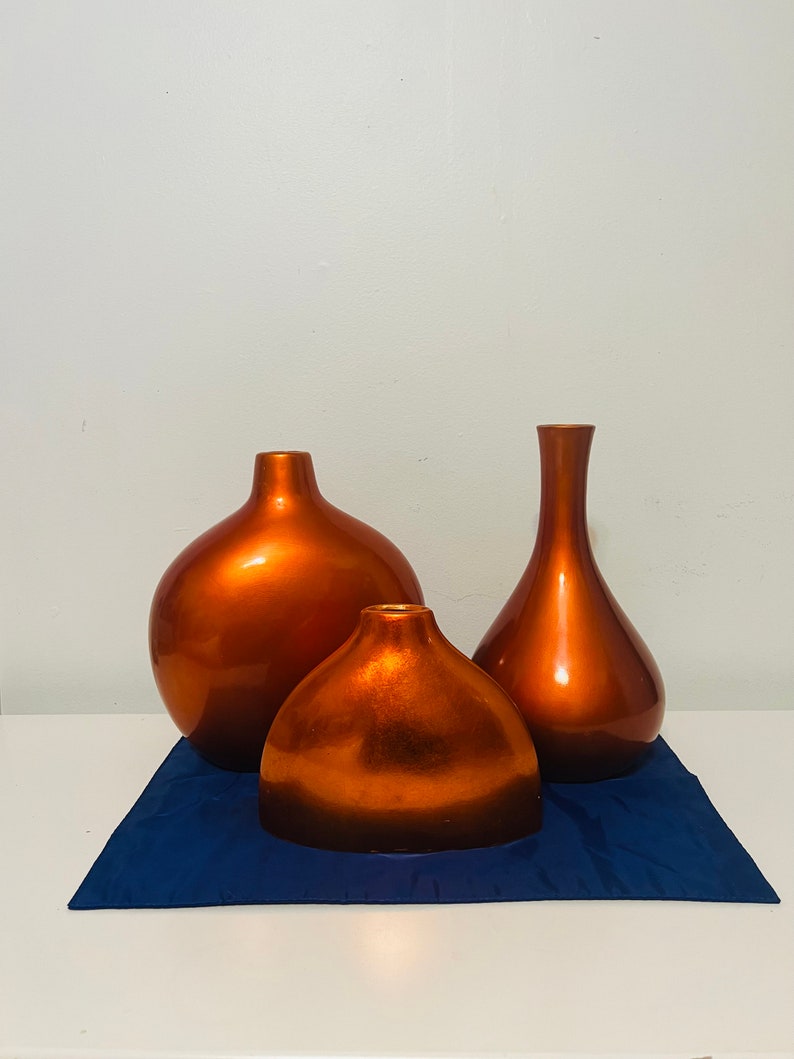 Set of 3 Ceramic Copper Vases | Etsy