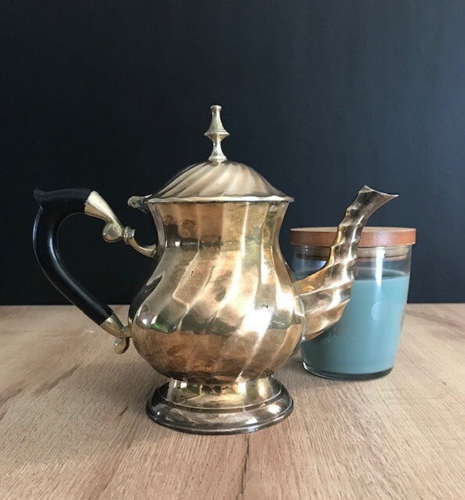 Small Brass Teapot With Swirl Pattern Brass Pitcher With Handle Vintage ...