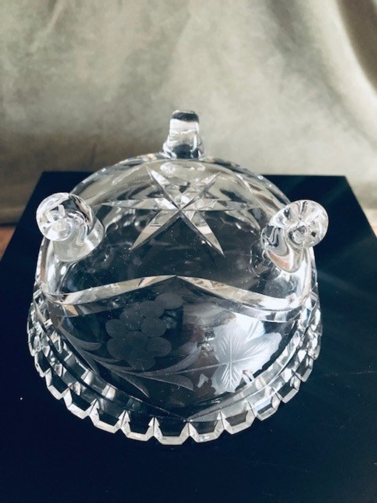 Beautiful Vintage Lead Crystal Candy Dish Etched Grape Leaves - Etsy