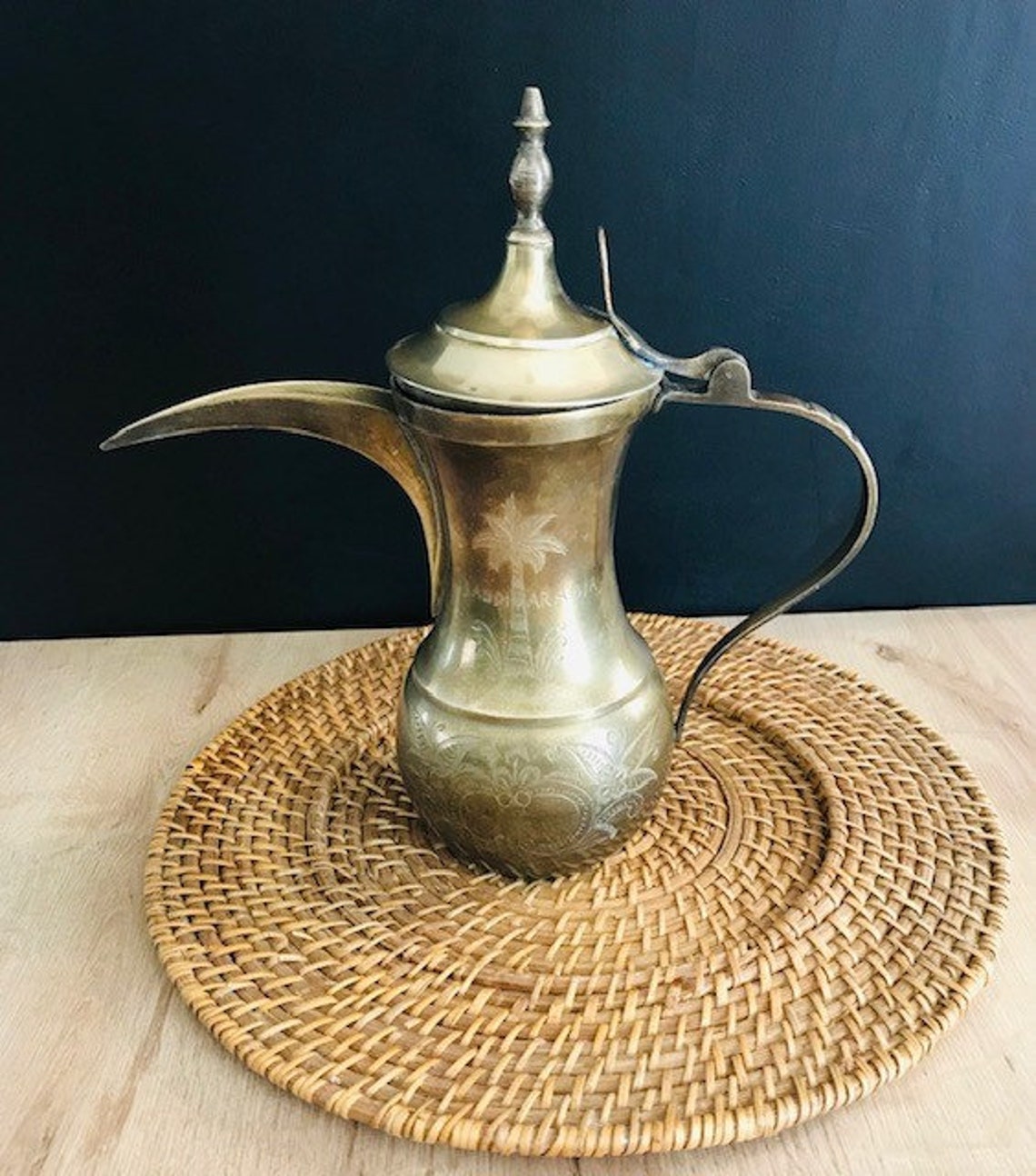Vintage Brass Dallah Madani Coffee/ Tea Pot / India Etched - Etsy