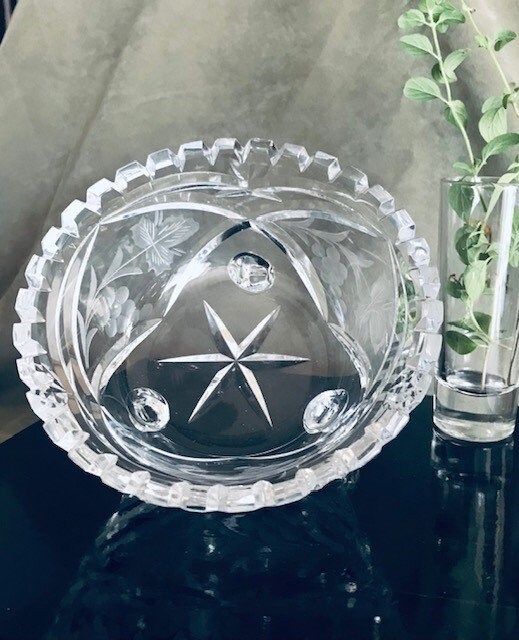 Beautiful Vintage Lead Crystal Candy Dish Etched Grape Leaves - Etsy